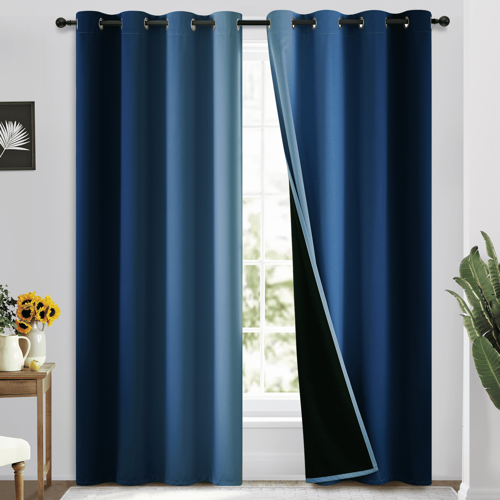 Yakamok Blue Ombre 100% Blackout Curtains for Bedroom, Room Darkening ...