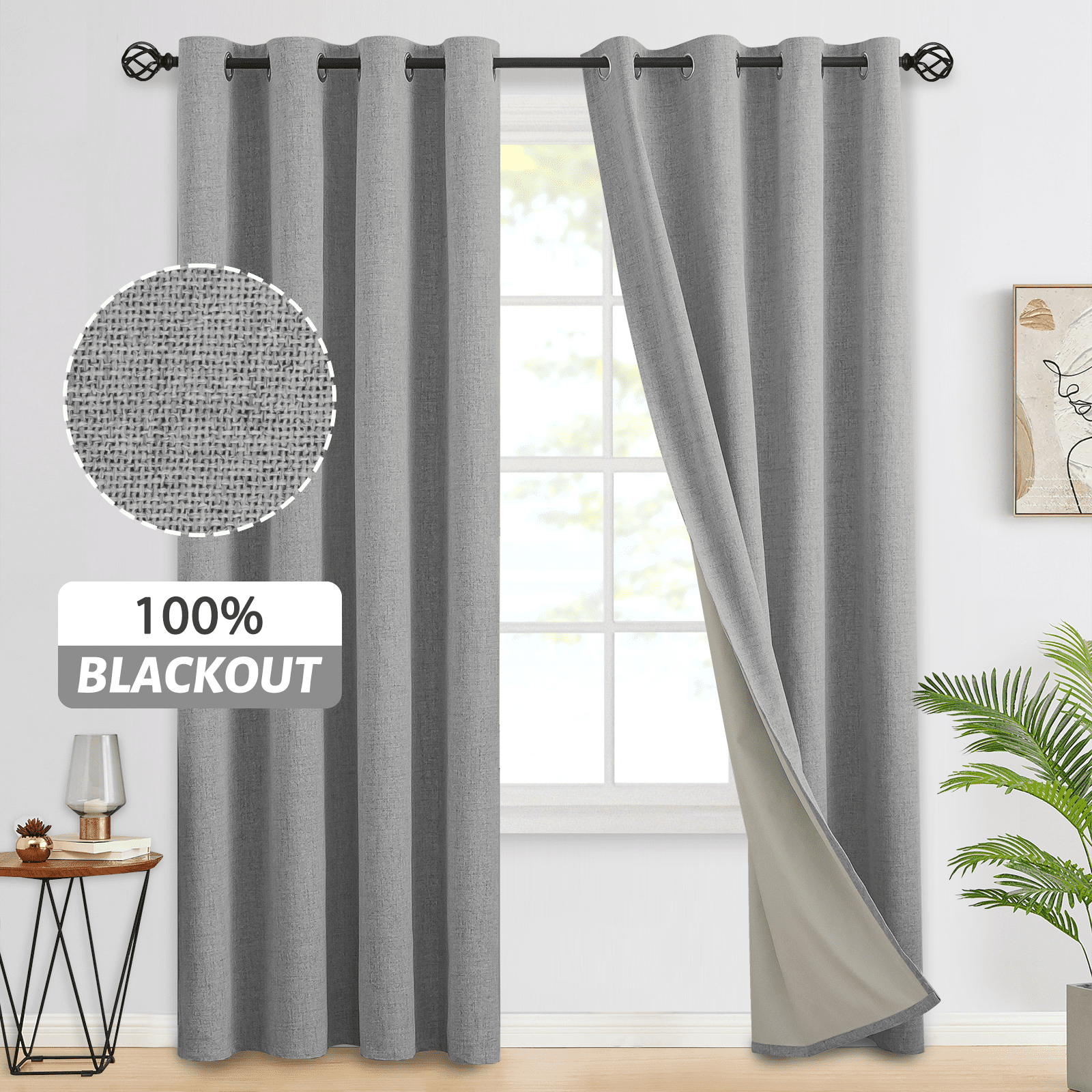 Yakamok Dove Grey Linen Curtains 100% Blackout 84 Inches Long,Room ...