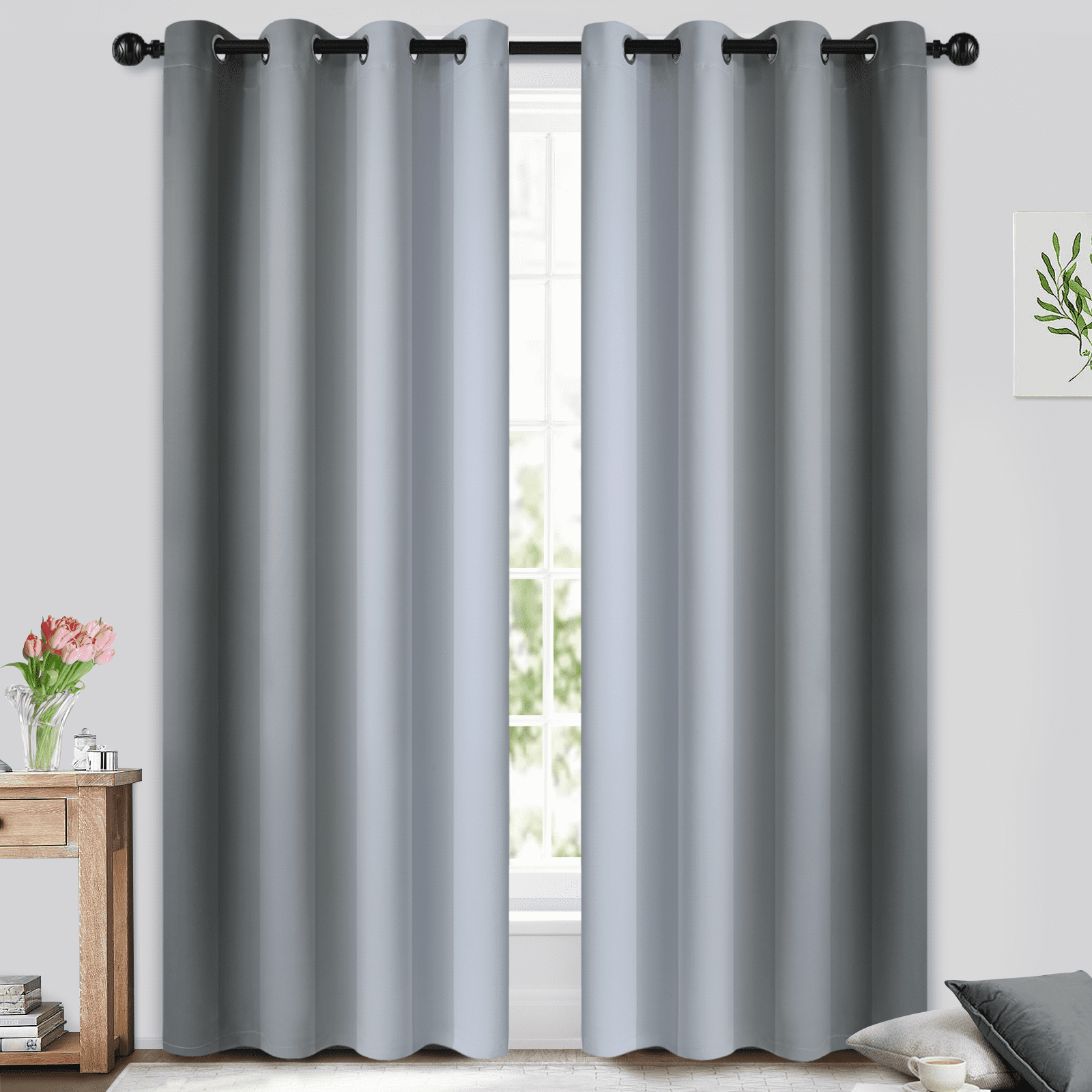 Yakamok Grey Curtain for Bedroom/Living Room Blackout,Ombre Curtains ...