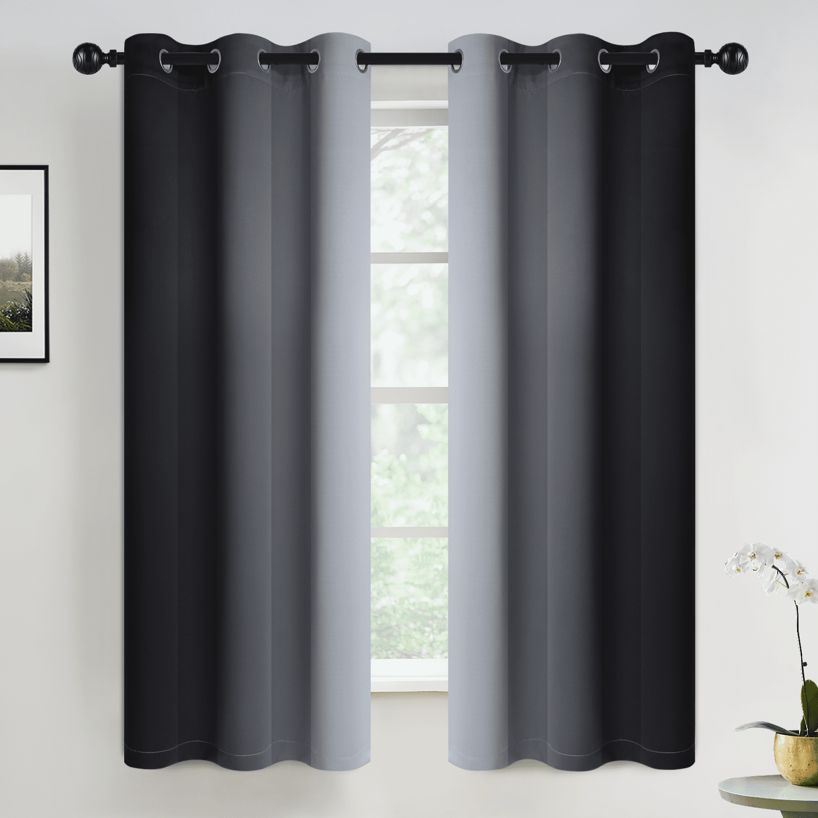 Yakamok Grommet Light Blocking Black Ombre Curtains,Room Darkening ...