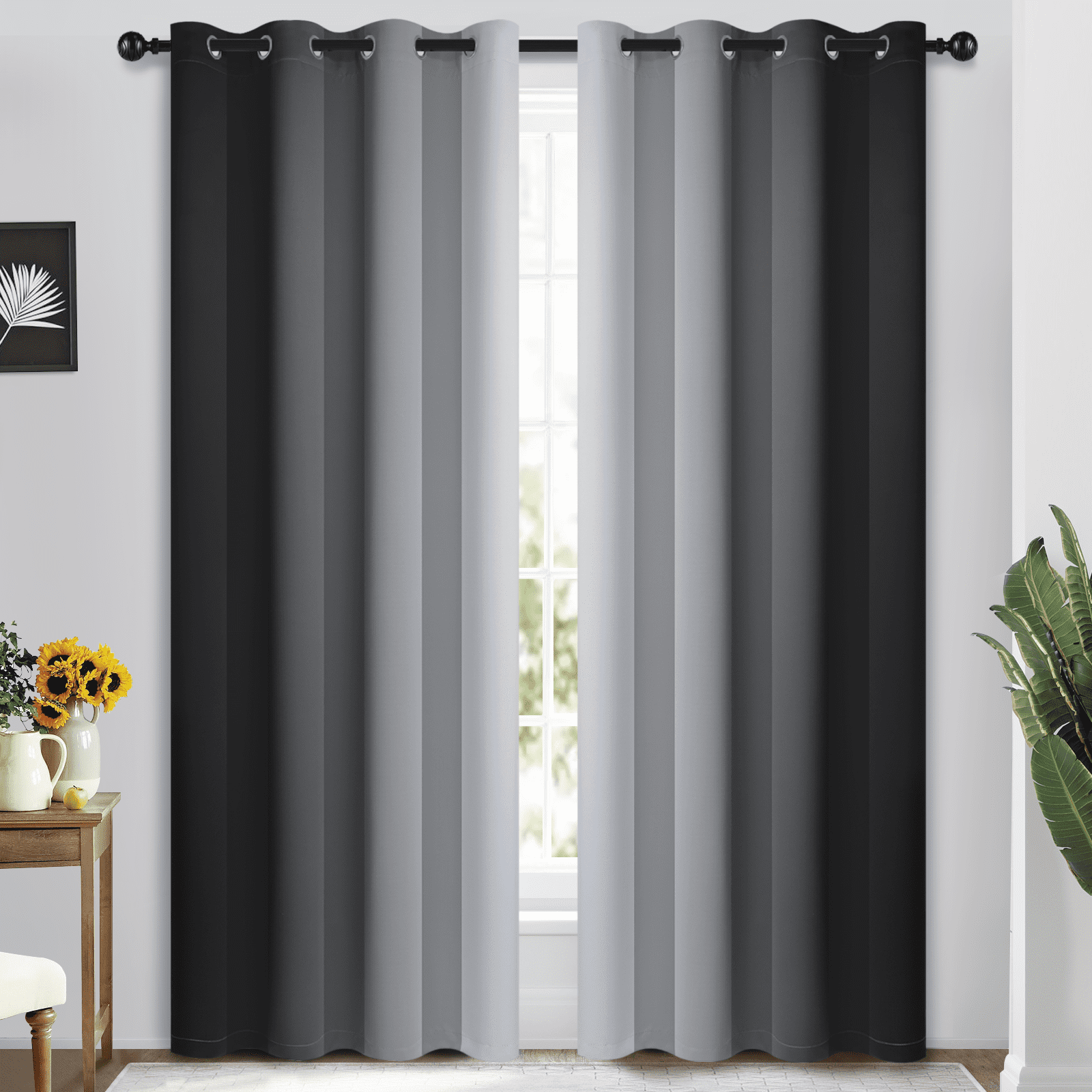 Yakamok Grommet Light Blocking Black Ombre Curtains,Room Darkening ...