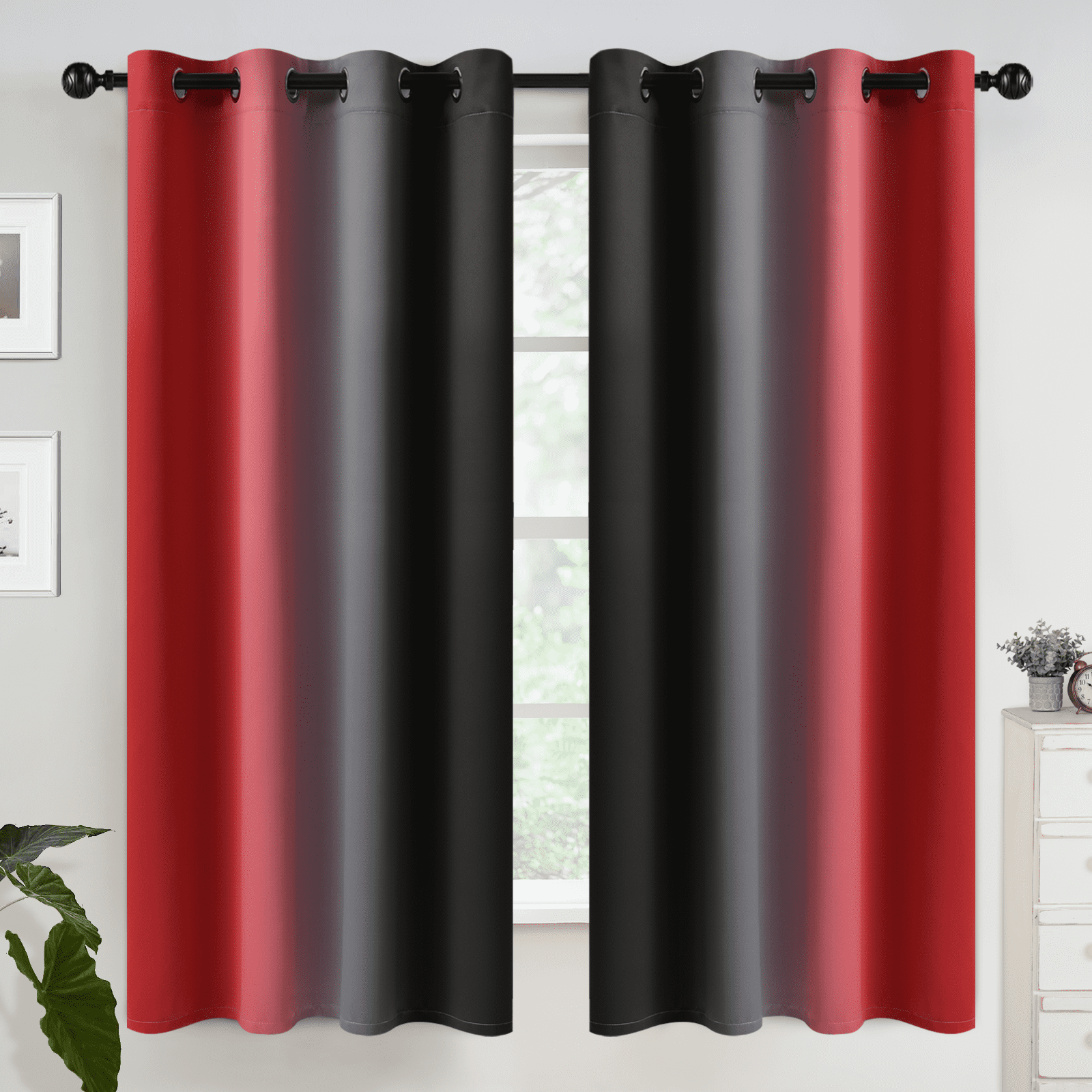 Yakamok Grommet Red and Black Ombre Room Darkening Curtains for Living ...