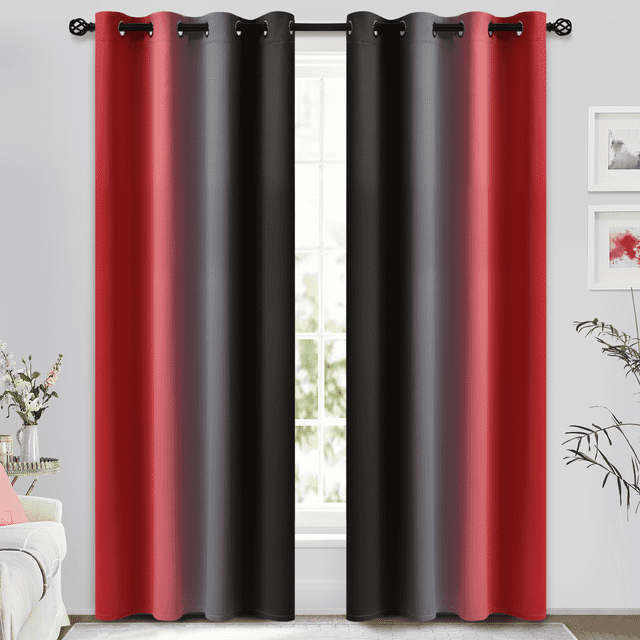 Yakamok Grommet Red and Black Ombre Room Darkening Curtains for Living ...