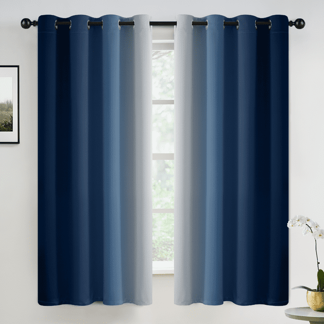 Yakamok Light Blocking Blackout Ombre Blue Curtains for Bedroom,Room ...