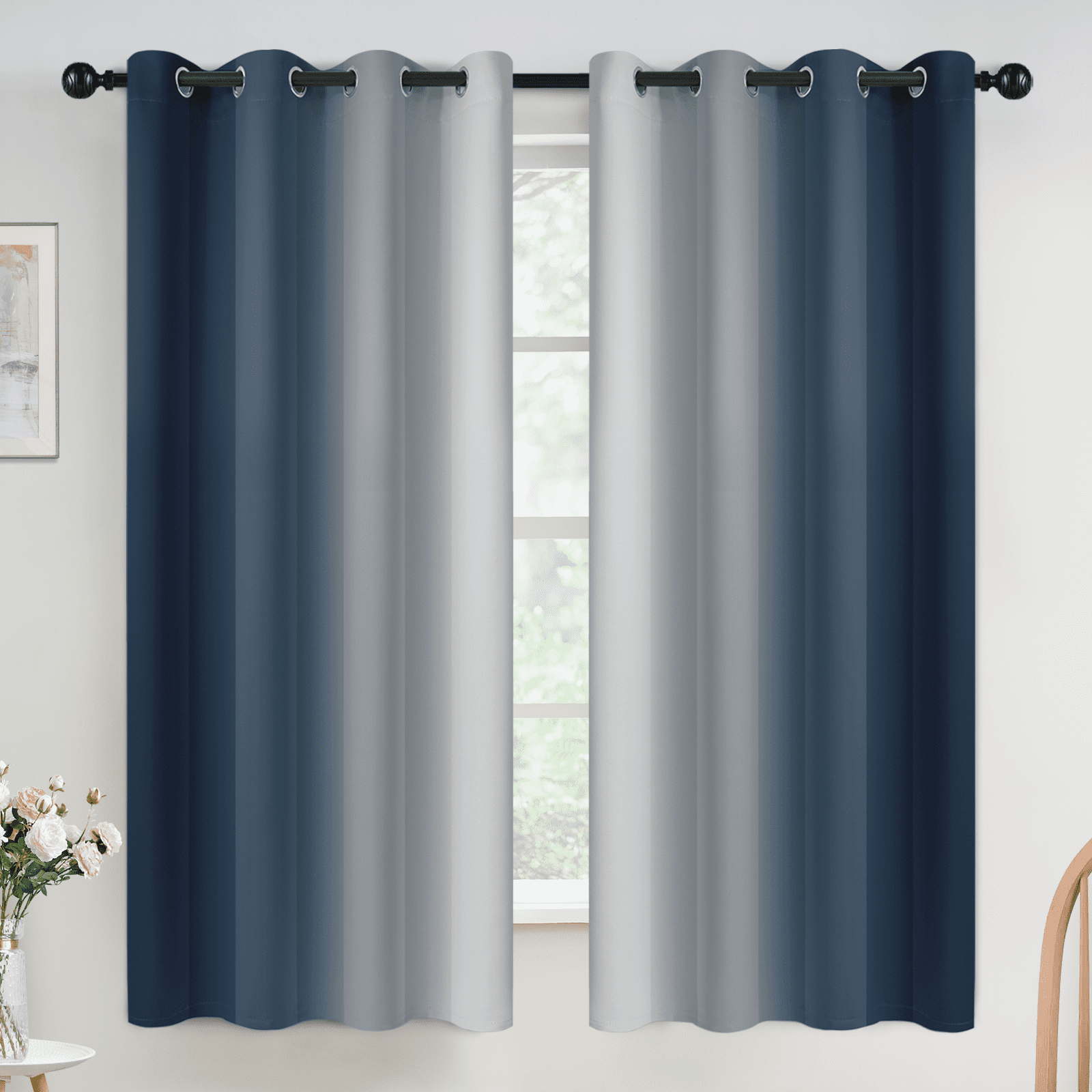 Yakamok Navy Blue Curtain for Bedroom/Living Room Blackout,Ombre ...