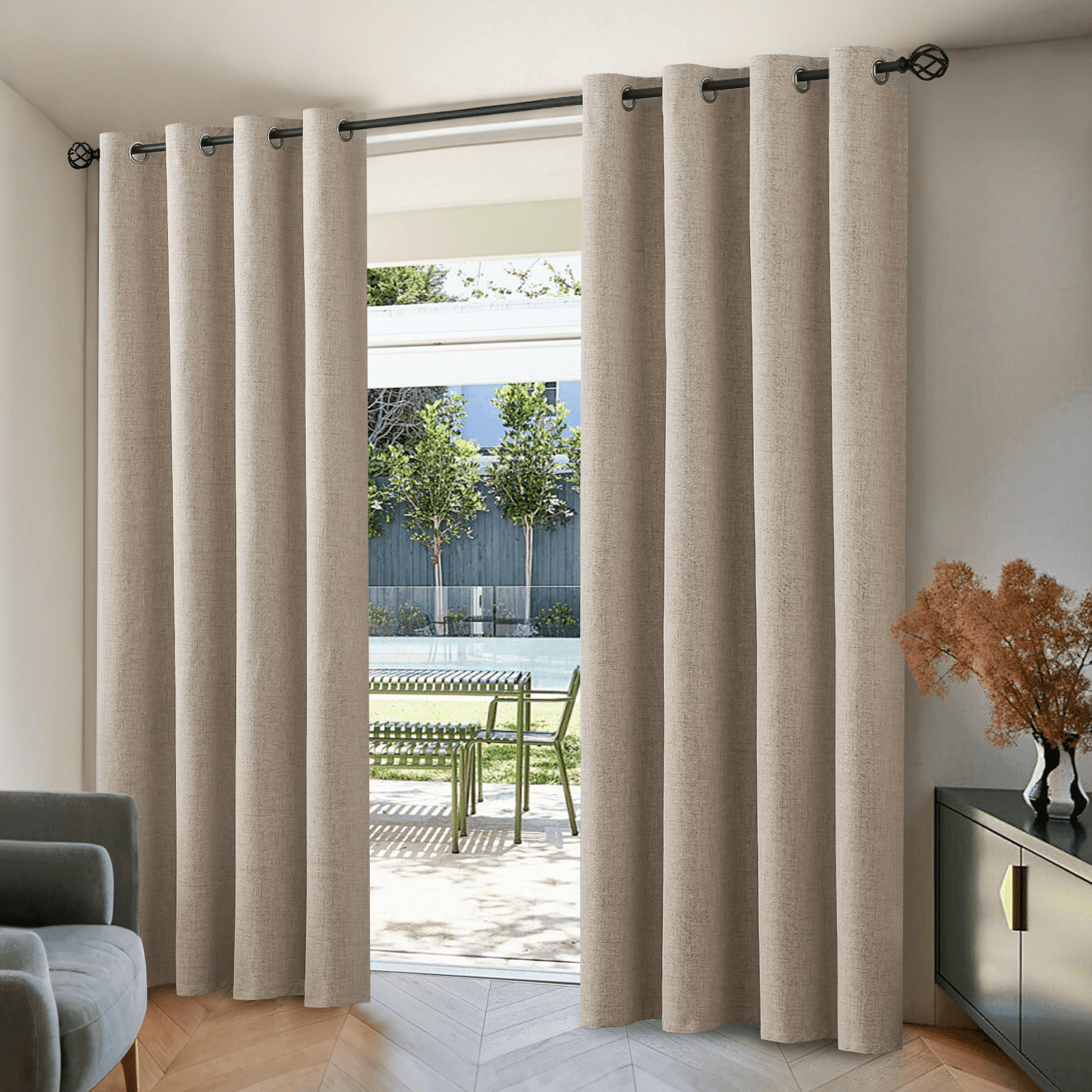 Yakamok Oatmeal 100% Blackout Natural Linen Curtains 84 Inches Long for ...
