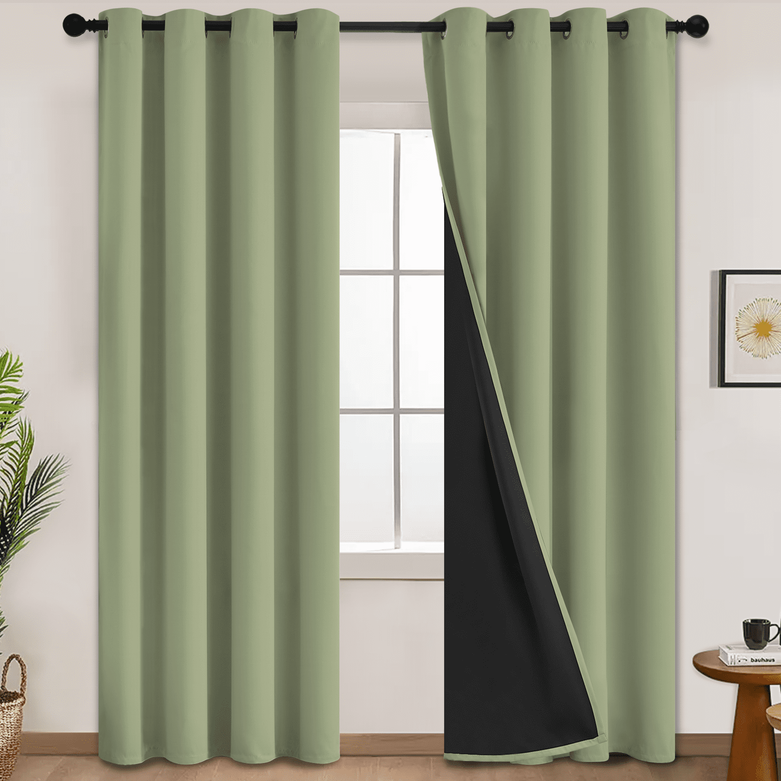 Yakamok Total Blackout Curtains, 2 Thick Layers Completely Blackout ...