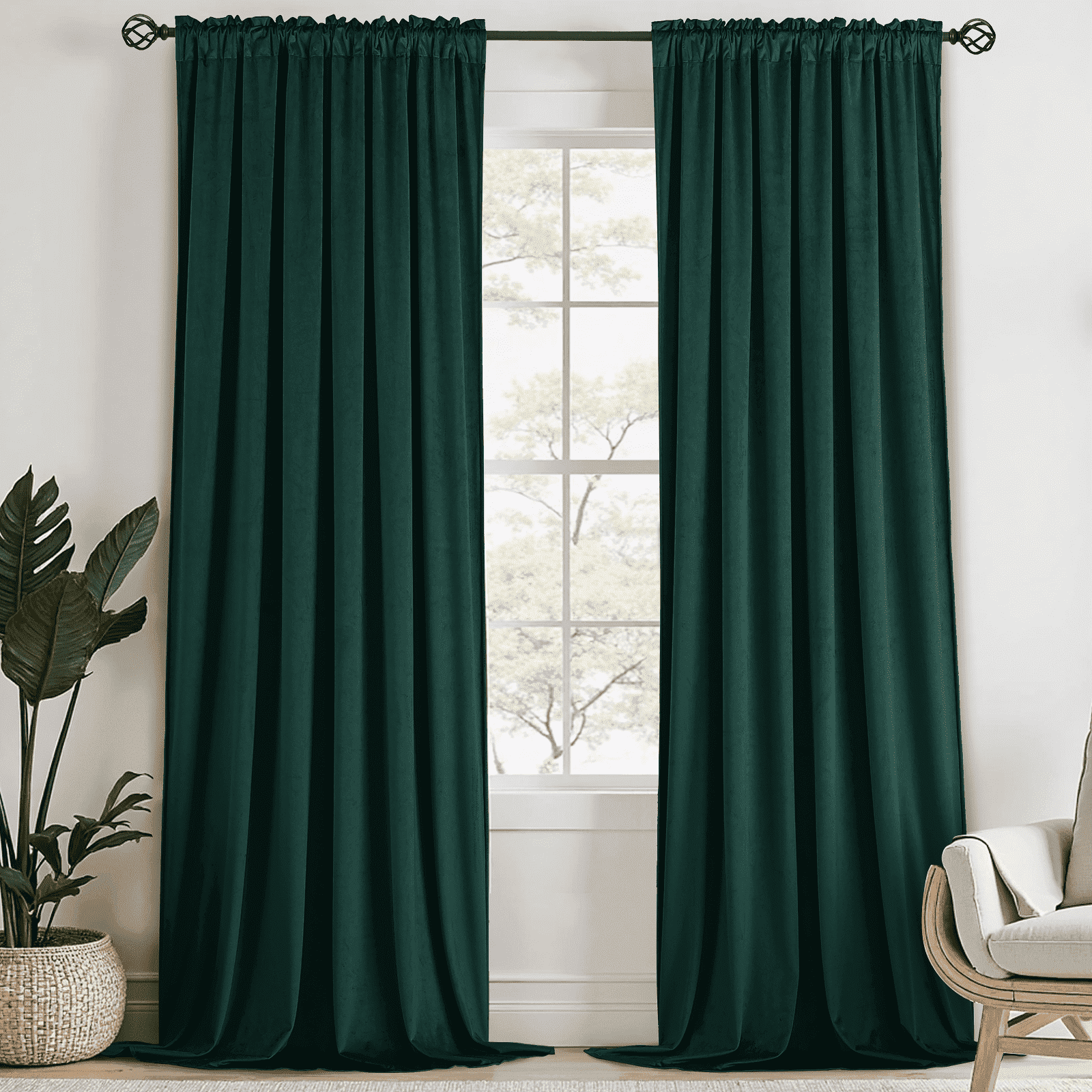 Yakamok Velvet Curtains 84inches Long - Retro Dark Green Thermal ...