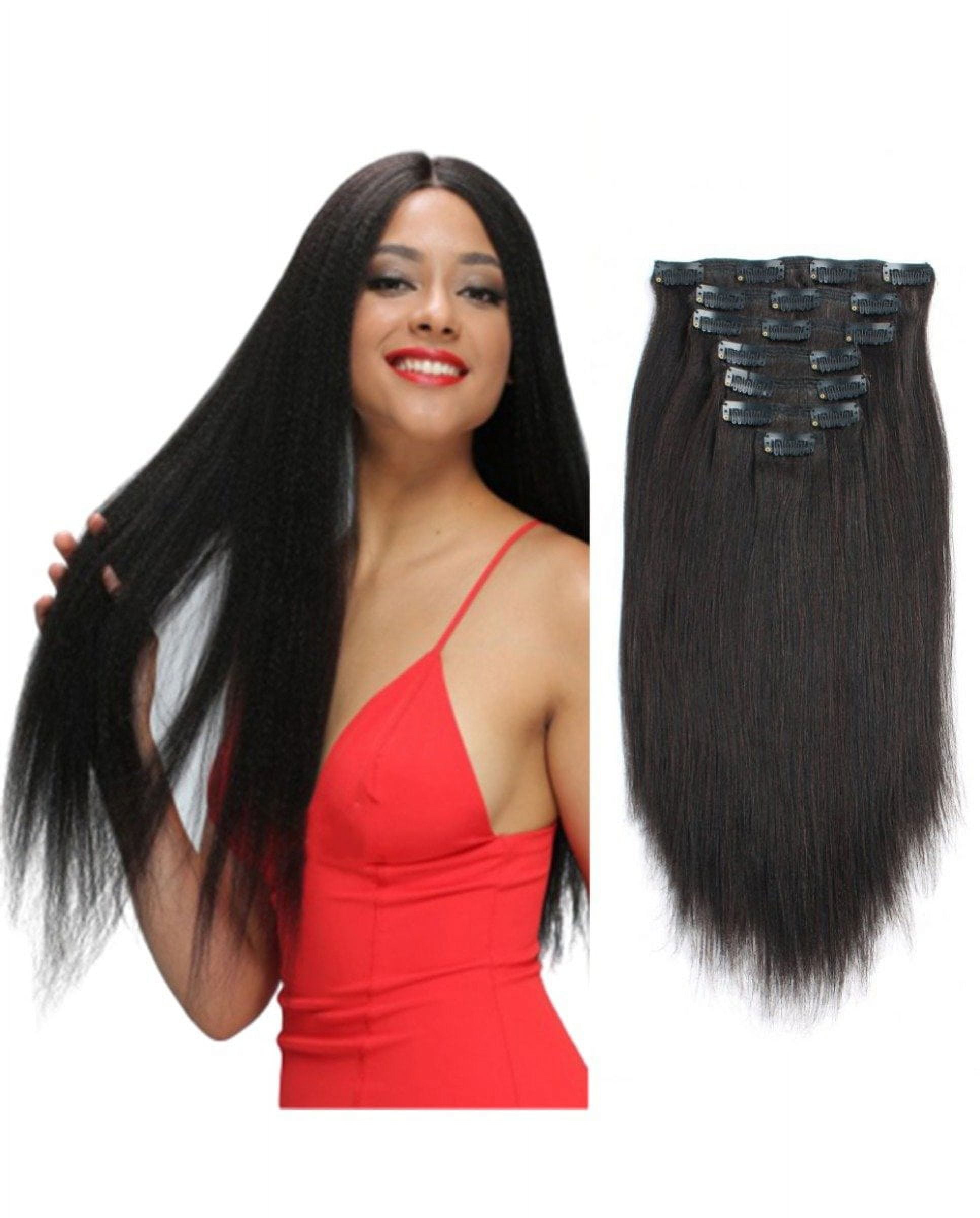 Yaki Straight Clip in Hair Extensions Full Head Hairpieces 20 Inches 120g/set Natural Black ...