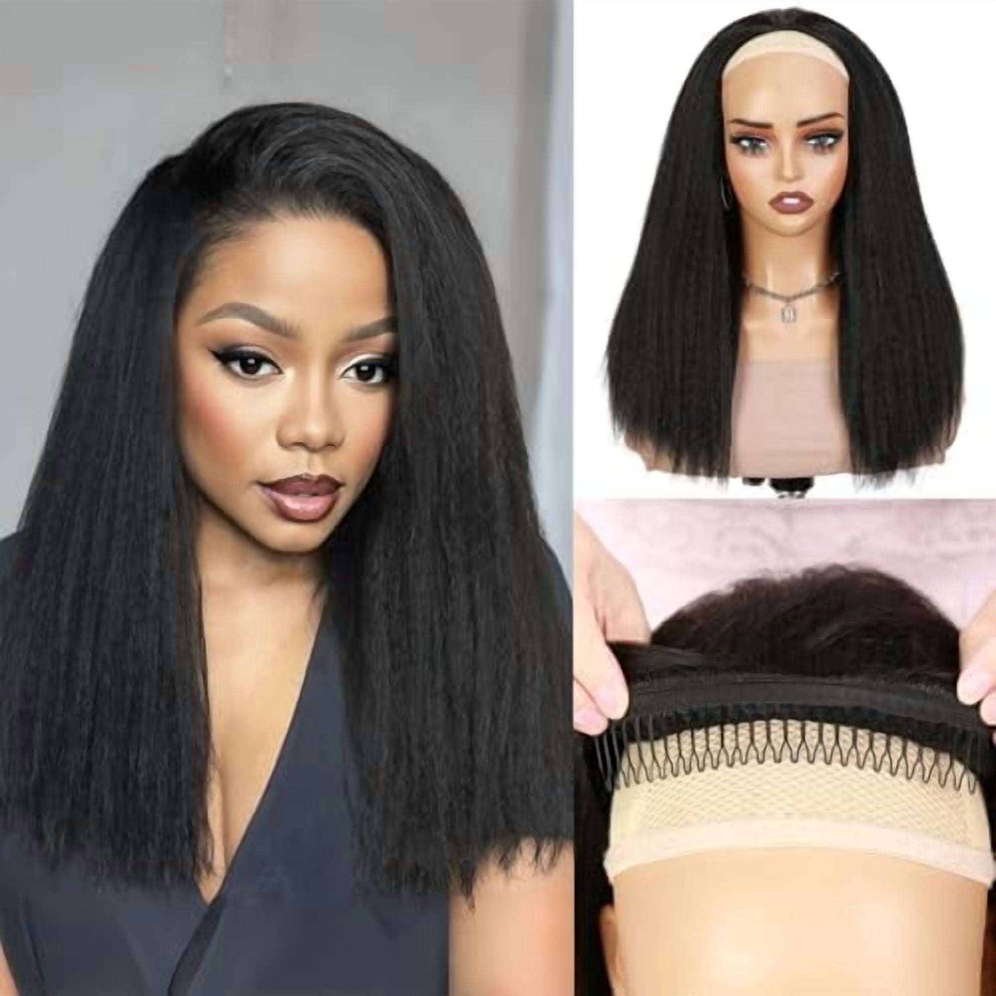 Yaki Straight Half Wig Kinky Straight Wigs for Black Women 16 Inch ...