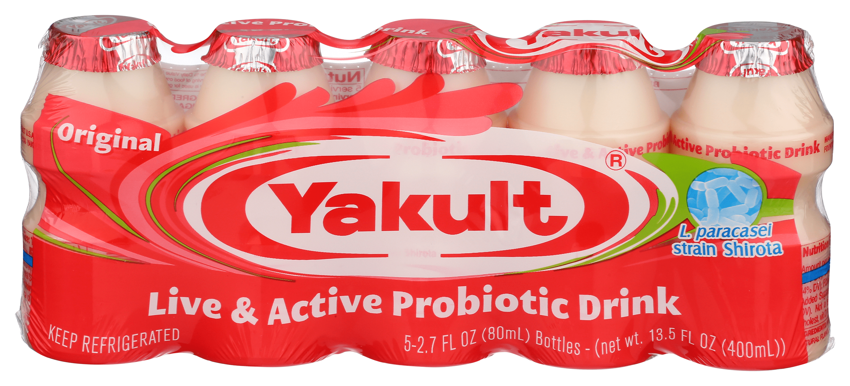 Yakult Non-Fat Live & Active Probiotic Drink, 2.7 fl oz, 5 Count, Gluten Free, Fat Free ...