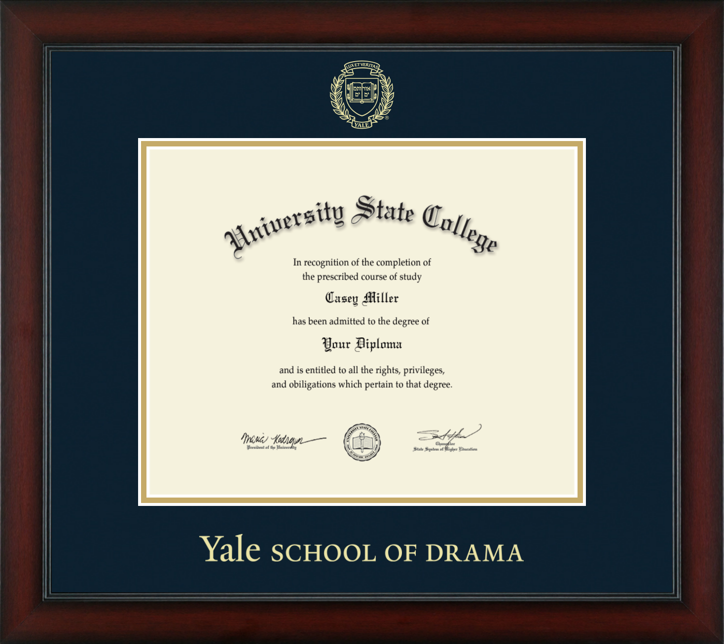 Yale University School of Drama Diploma Frame, Document Size 12.625" x ...