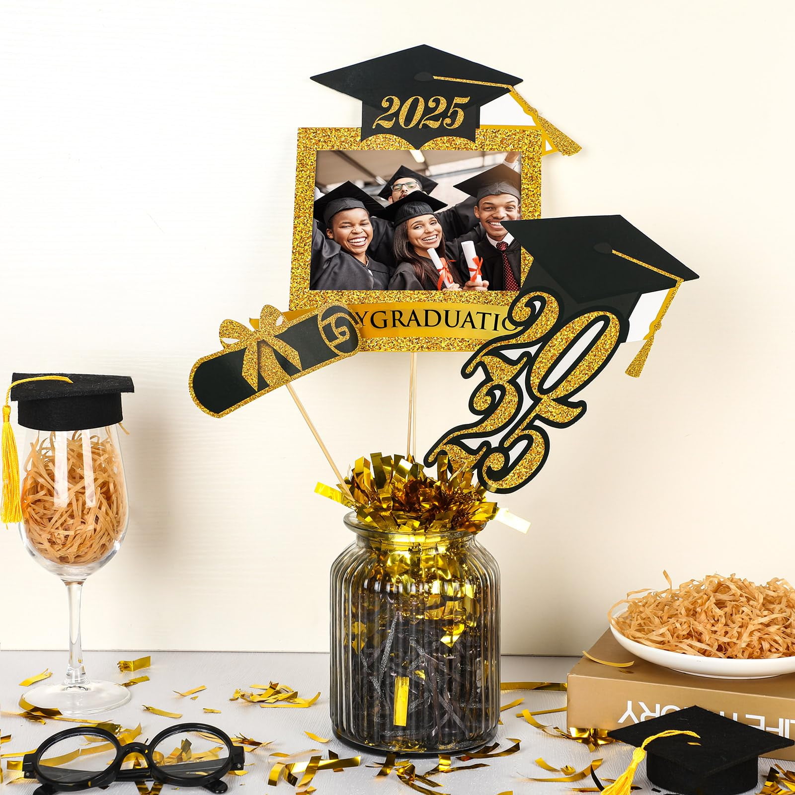 Yalikop 2025 Graduation Party YPF5 Centerpiece Sticks Black and Gold ...