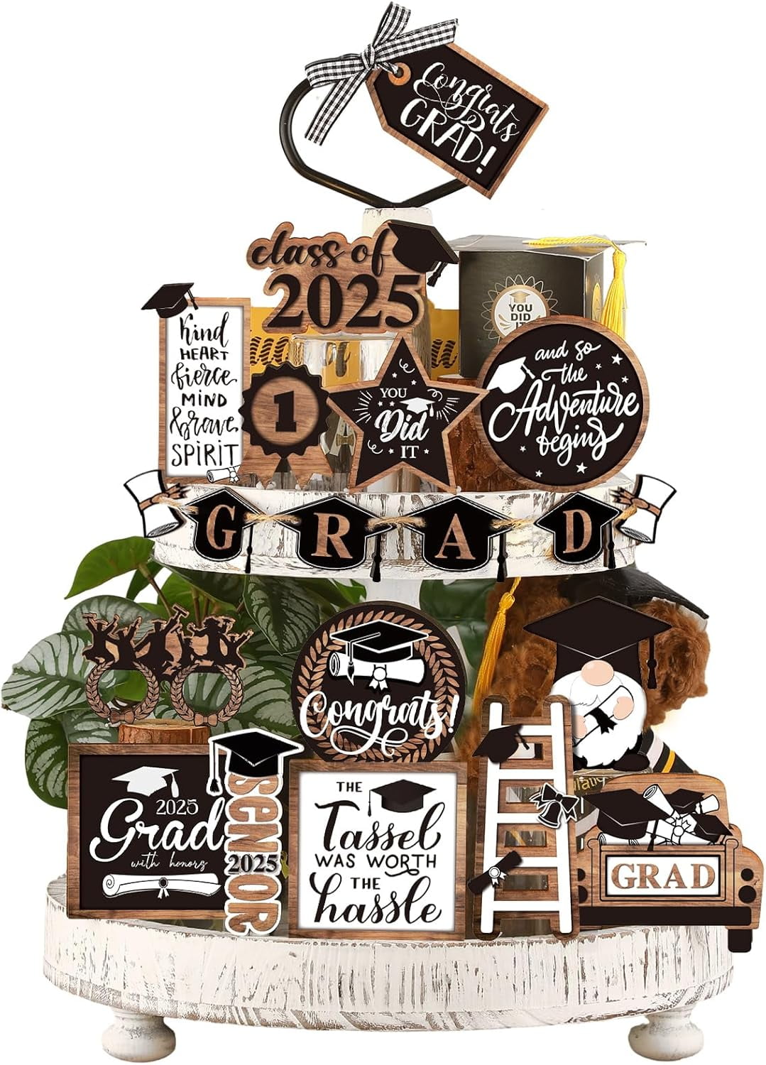 Yalikop 27 Pcs Graduation Tiered Tray Decor Class of 2025 Wooden ...