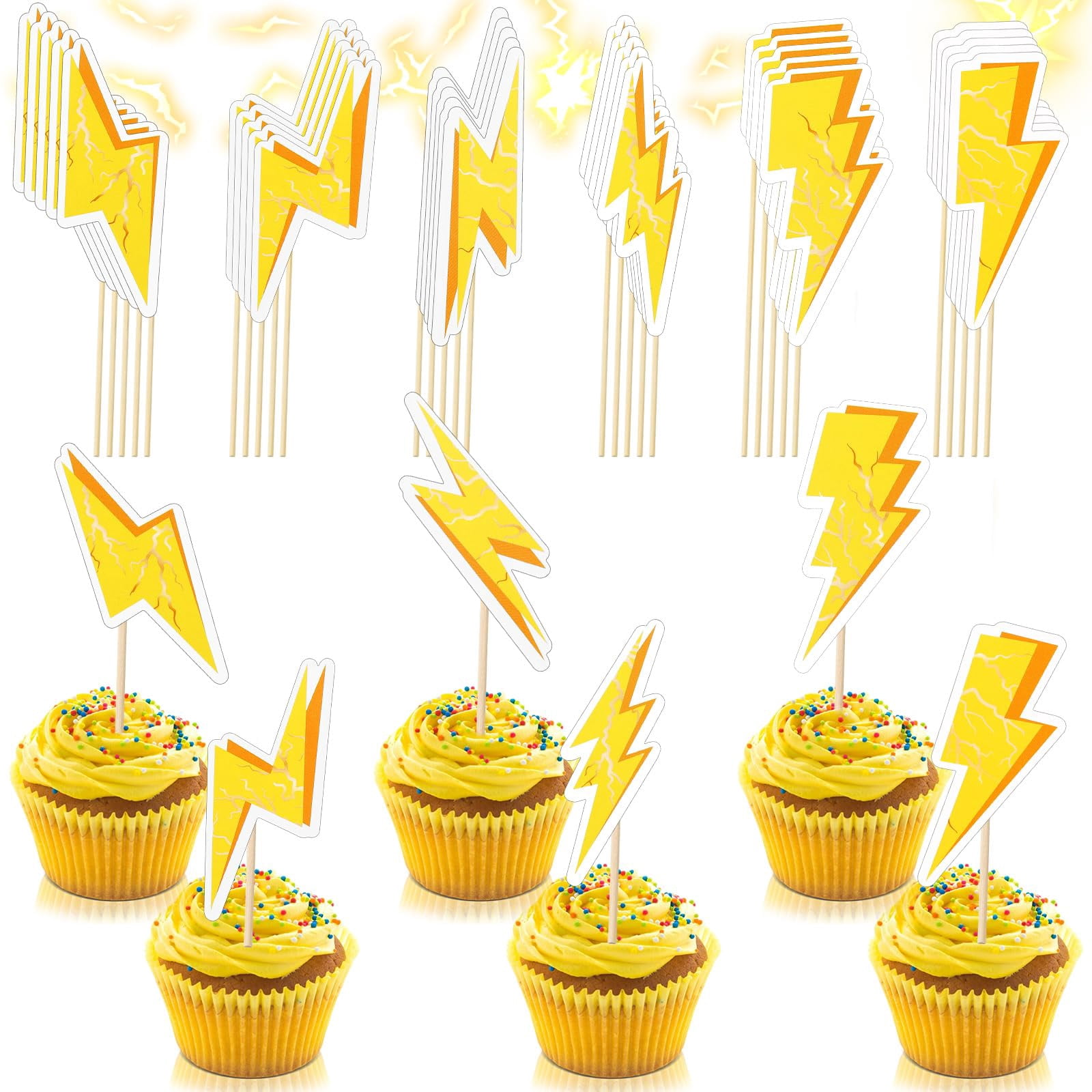 Yalikop 36 Pcs PresNok Lightning Cupcake Toppers Flash Weather Gold ...