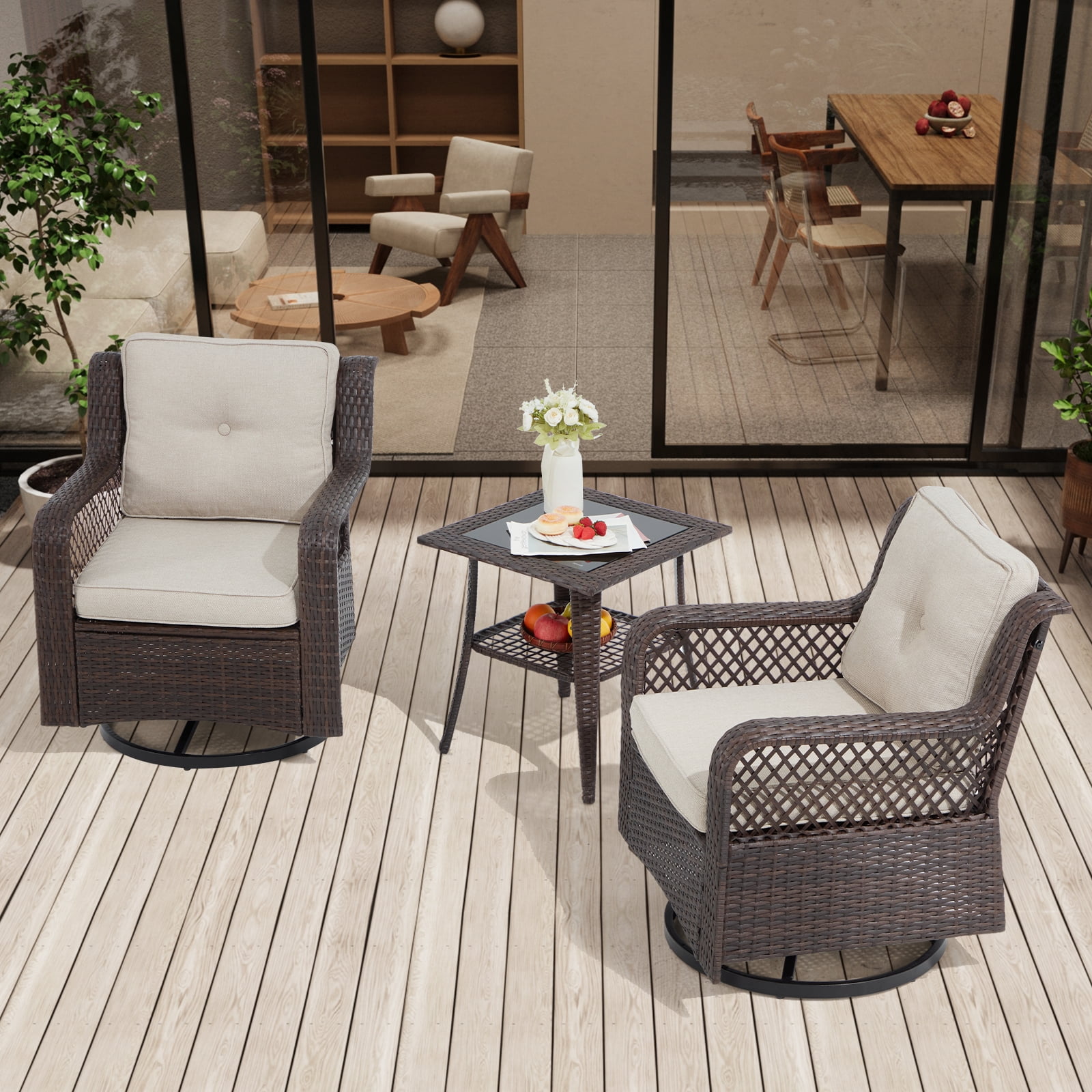 Yalissey 3PCS Outdoor Swivel Gliders Set with Table, 360-Degree Swivel ...