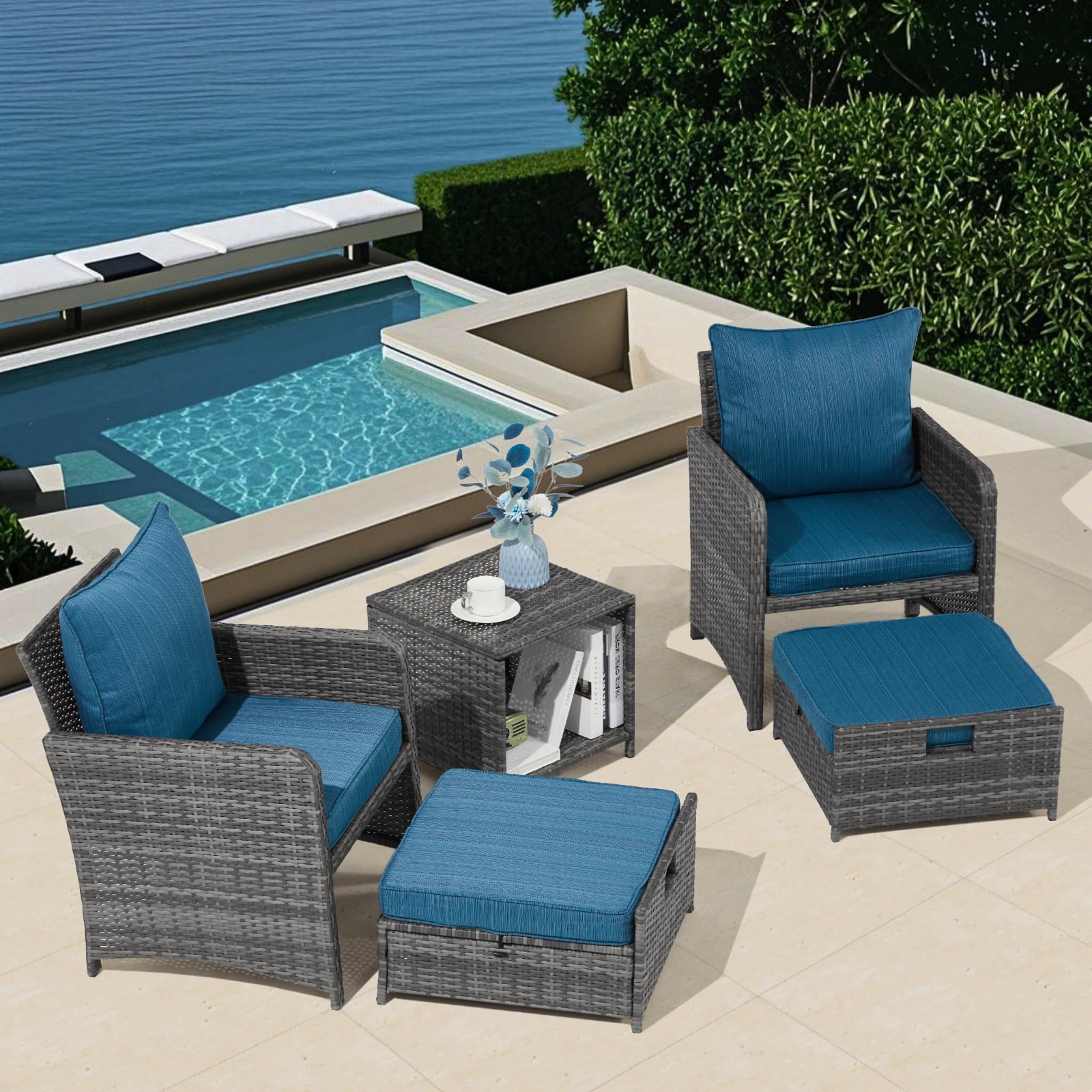 Yalissey 5 Pieces Wicker Patio Furniture Set , Patio Bistro Set with ...
