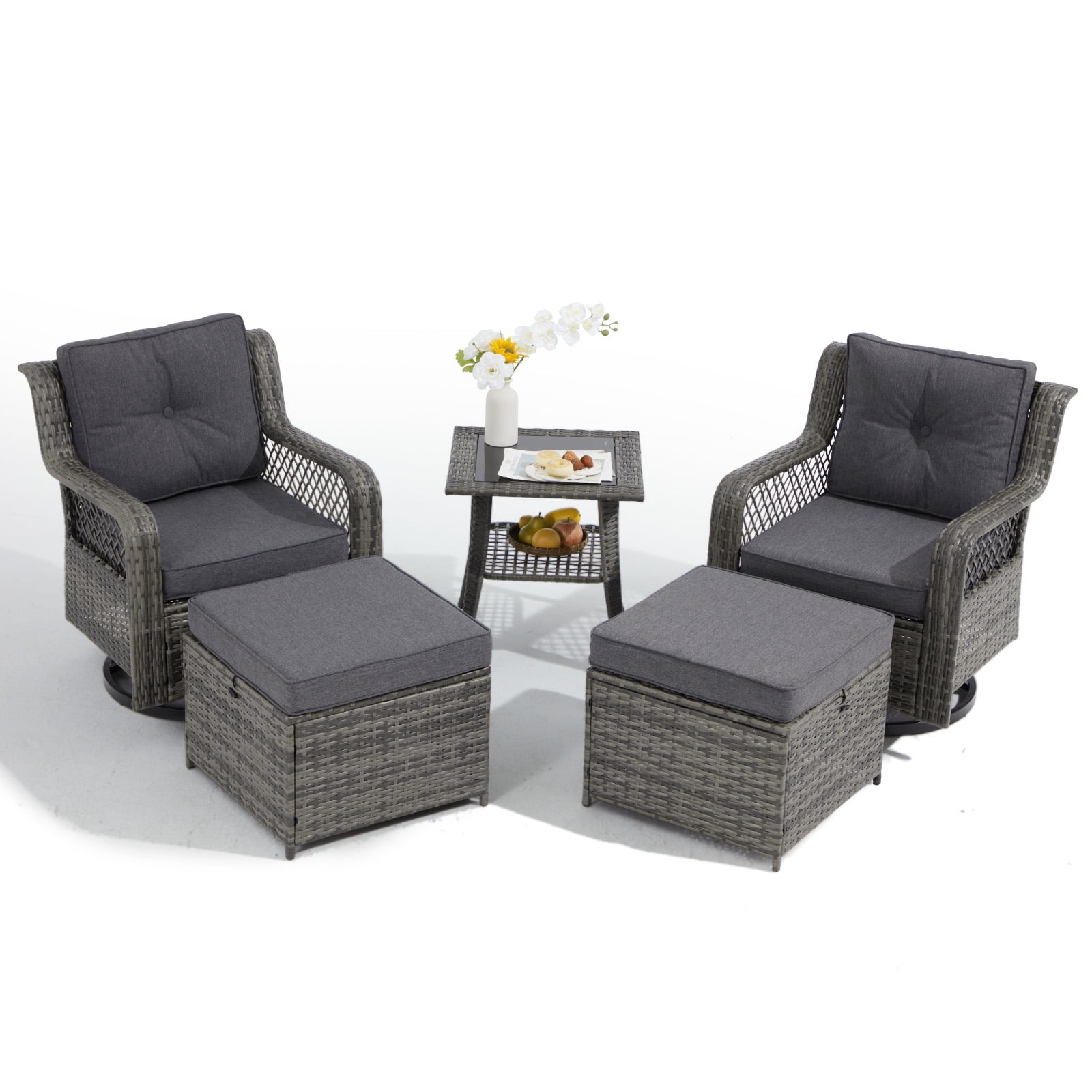 Yalissey 5PCS Outdoor Swivel Gliders Set with Ottoman Table, 360-Degree ...