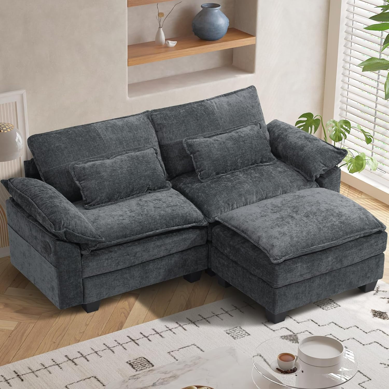 Yalissey Cloud Couch Sectional with USB, Movable Ottoman, 3-Layer ...