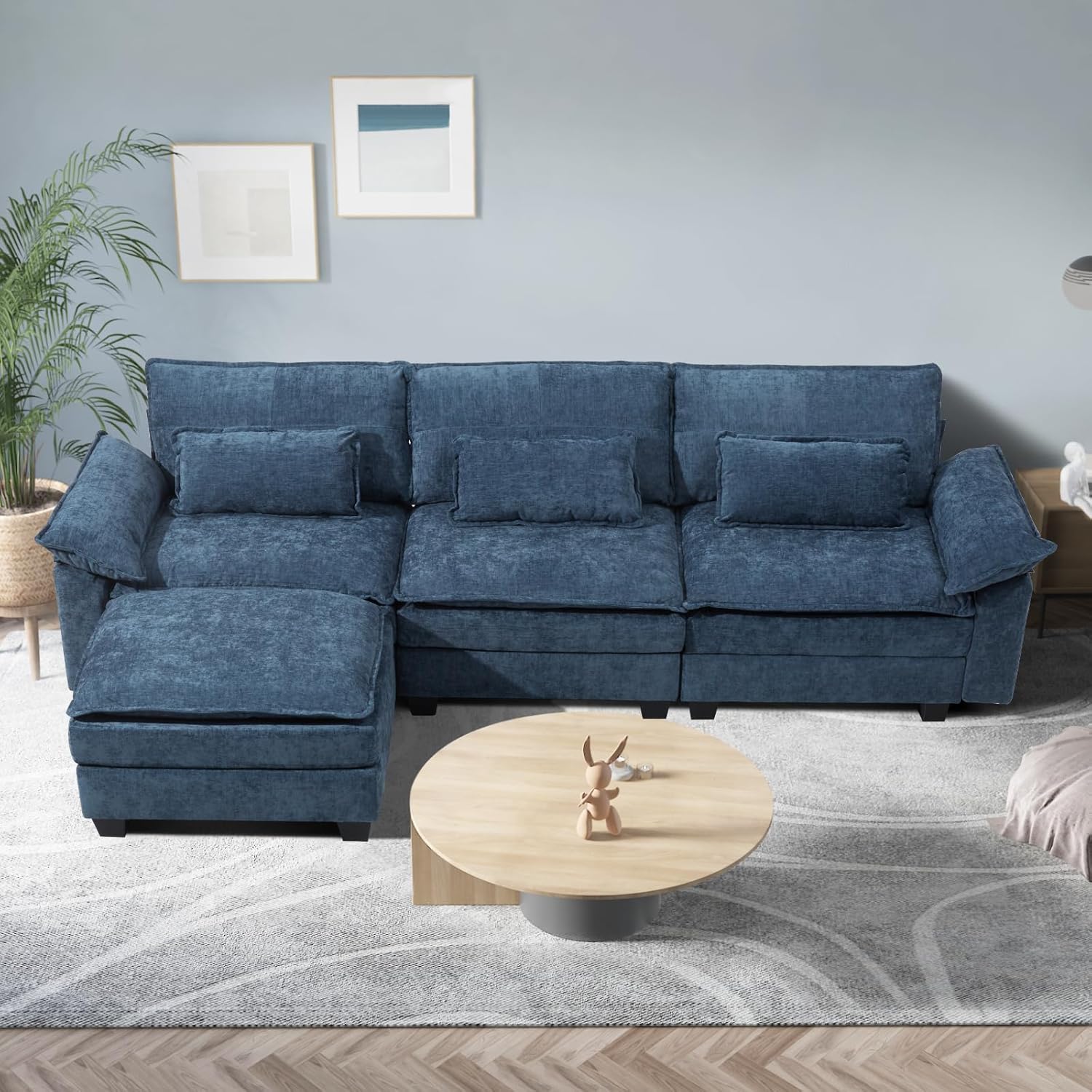 Yalissey Cloud Couch Sectional with USB, Movable Ottoman, 3-Layer ...