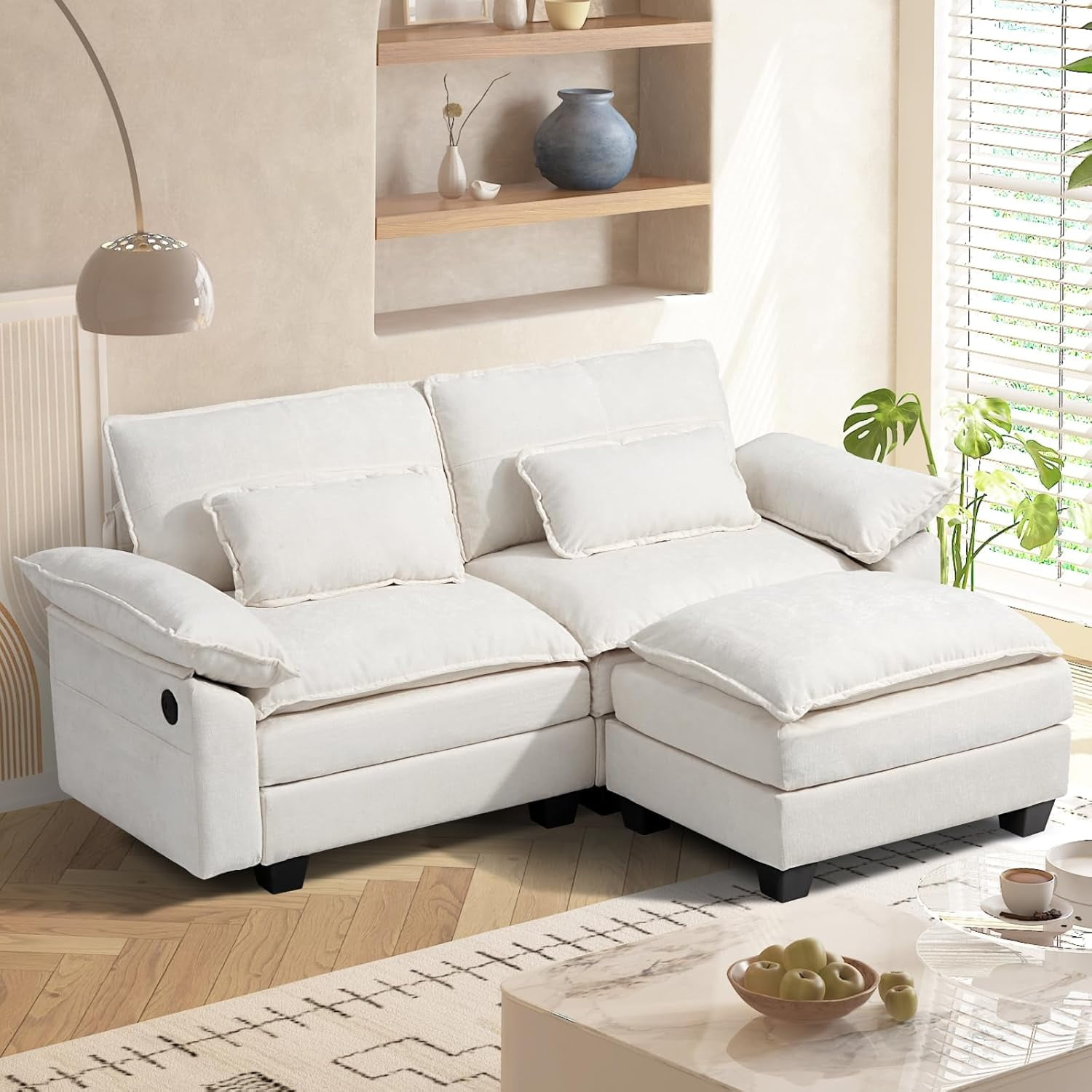 Yalissey Cloud Couch Sectional with USB, Movable Ottoman, 3-Layer ...