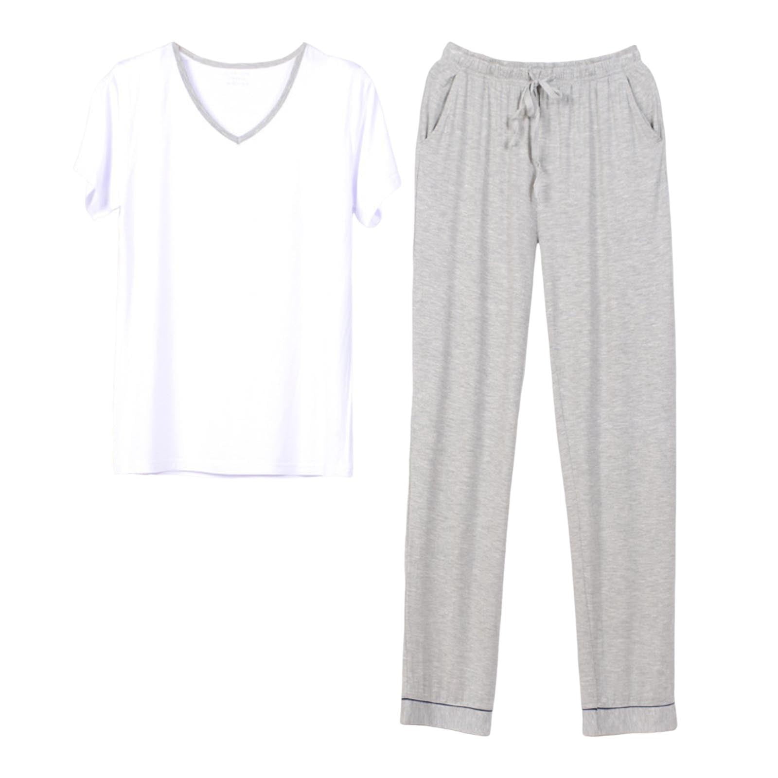 Yaltungu Lounge Sets for Men 2 Piece Pajamas V Neck Short Sleeve ...