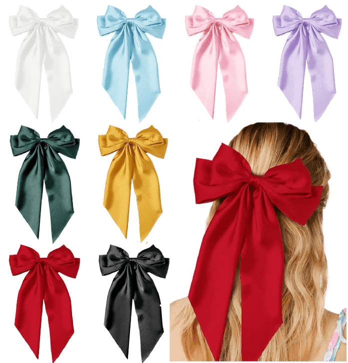 Yalumo 10 PCS Hair Bows for Women, Big Hair Bows for Girls Silky Satin ...