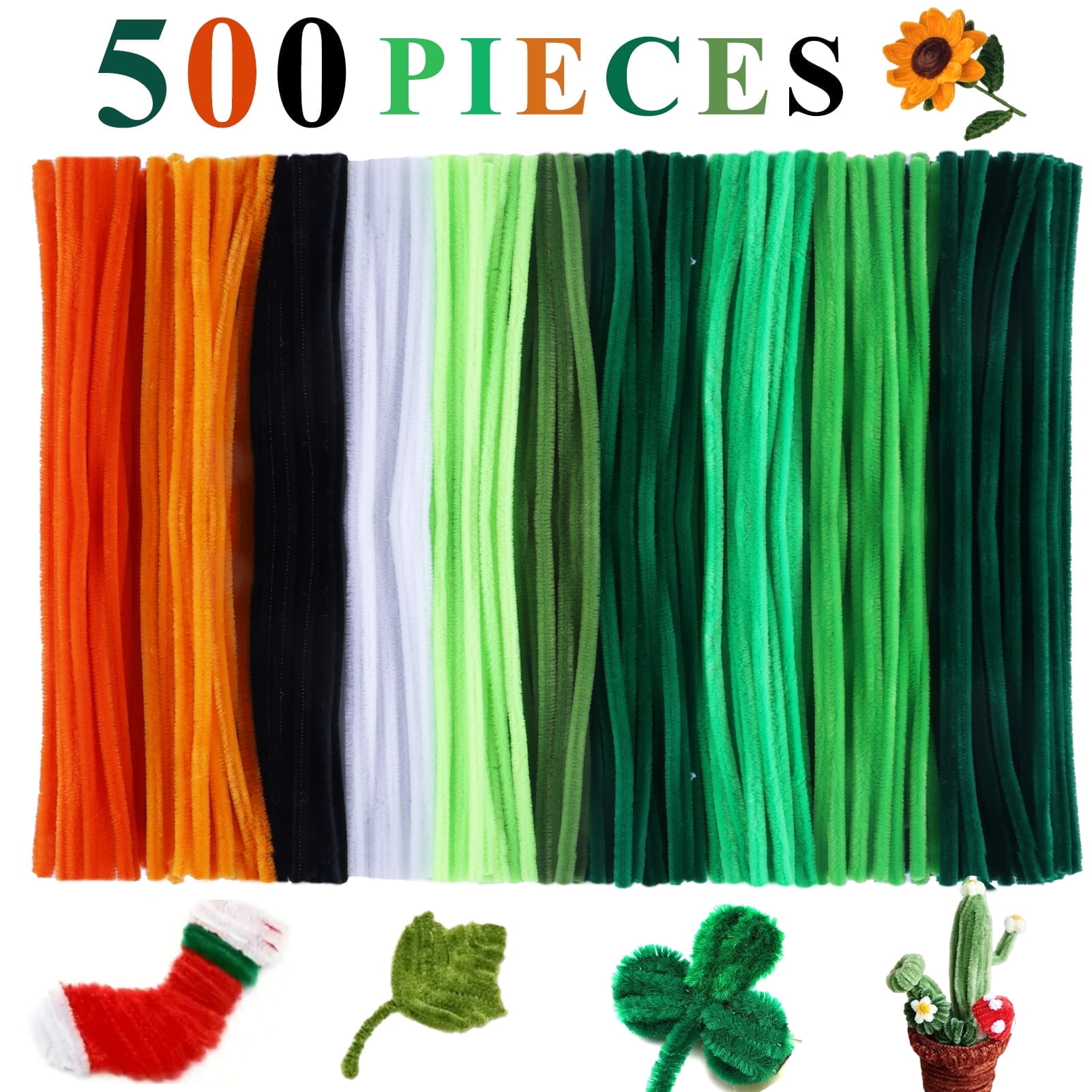 Yalumo 500 Pieces Pipe Cleaners Craft Supplies, Green Pipe Cleaners ...