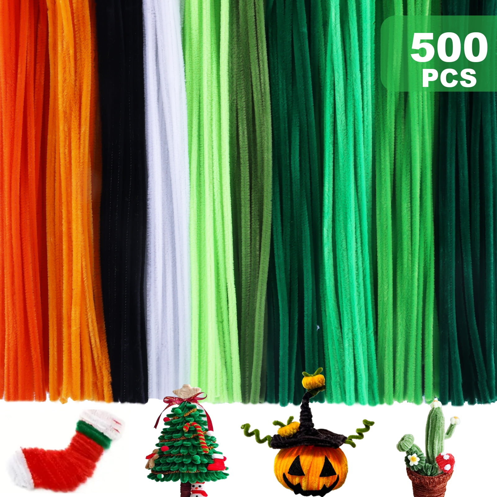 Yalumo 500 Pieces Pipe Cleaners Craft Supplies, Green Pipe Cleaners ...