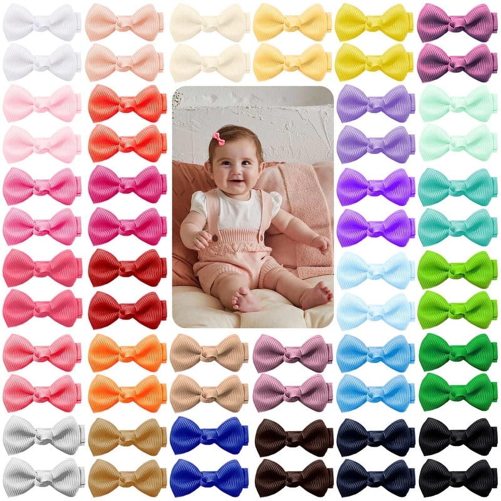 Yalumo Baby Hair Clips 60PCS, Tiny 2" Grosgrain Ribbon Fully Lined Baby ...