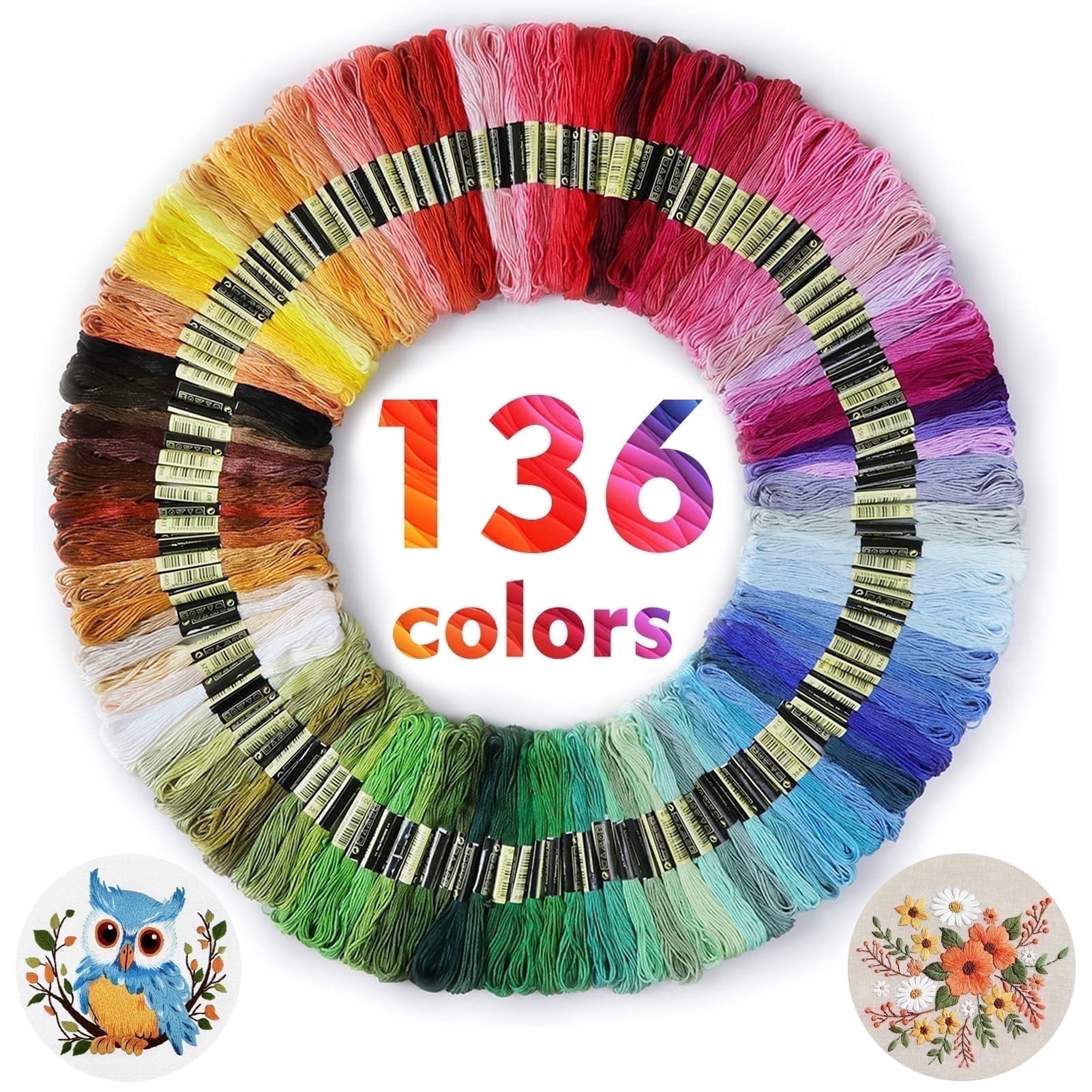 Yalumo Embroidery Thread 136 Skeins Rainbow Color Embroidery Floss ...