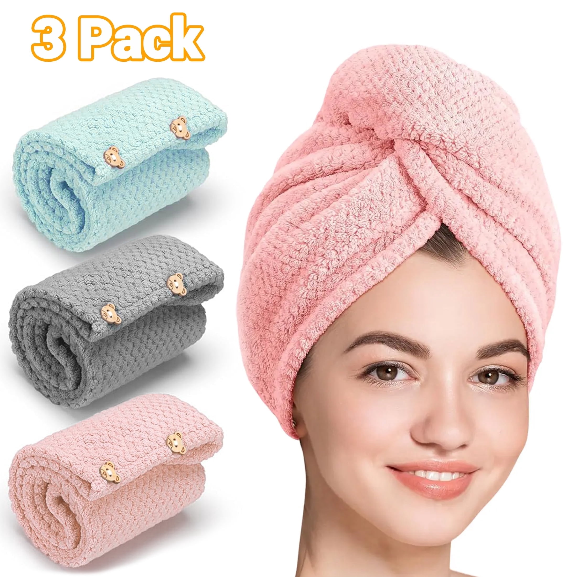 Yalumo Microfiber Hair Towel Wrap, Super Absorbent Anti-Frizz Towels ...