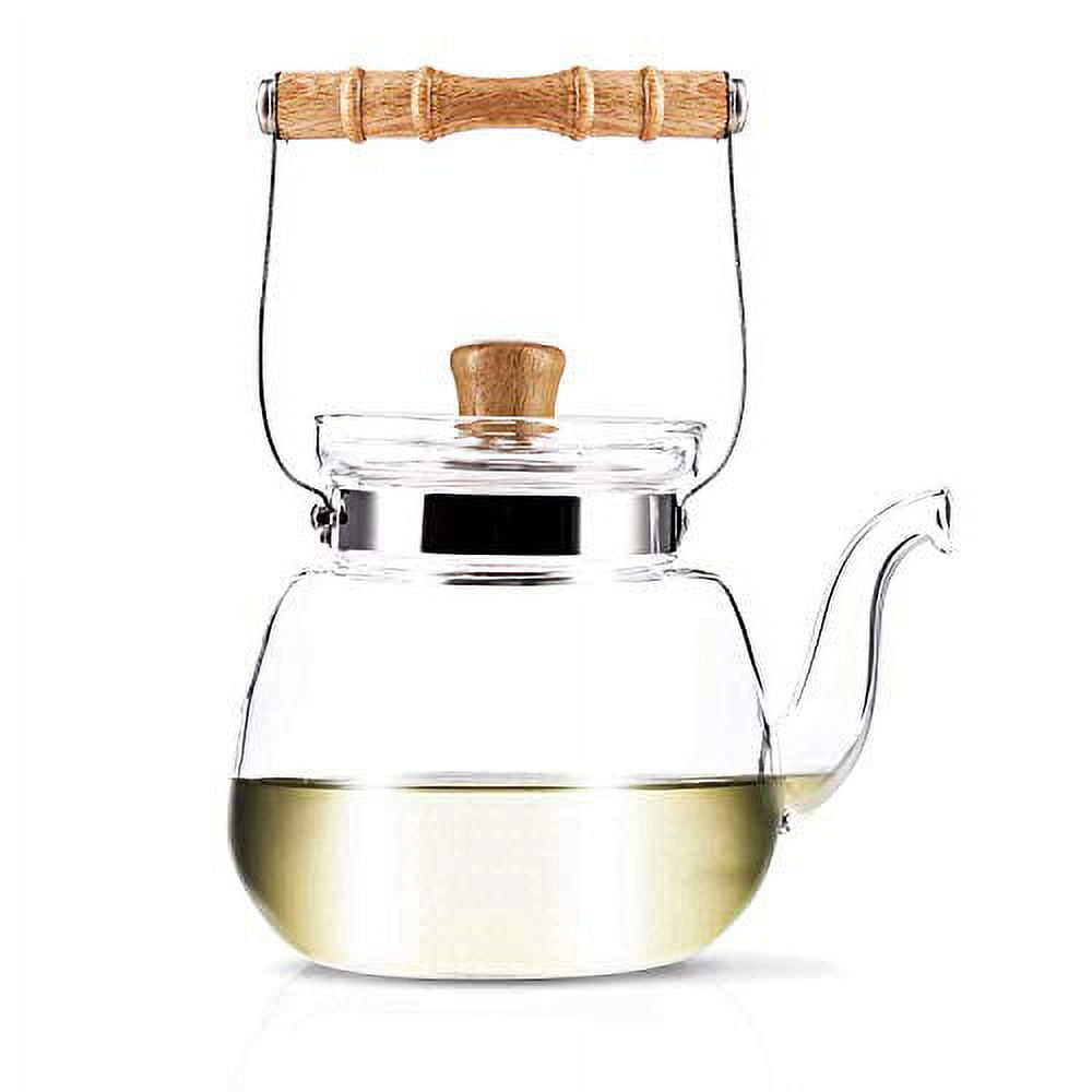 Yama Chinese Water Kettle 40 Oz, Borosilicate Glass Teapot with Bamboo ...