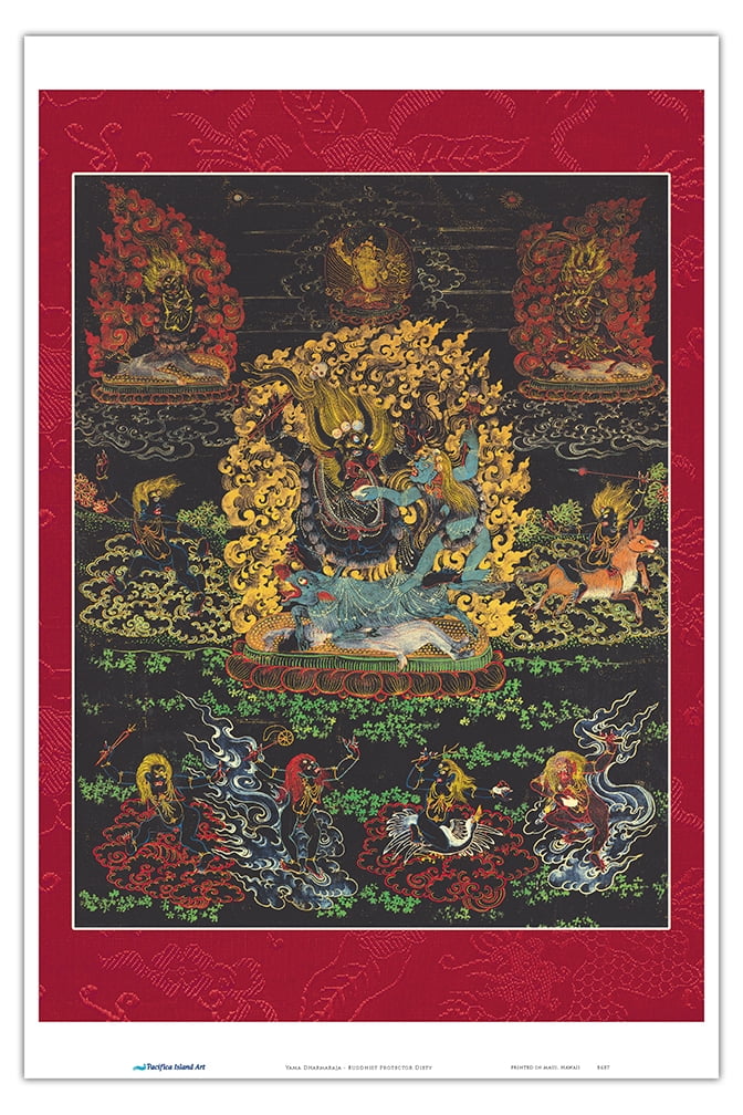 Yama Dharmaraja - Buddhist Protector Deity - Vintage Tibetan Thangka ...