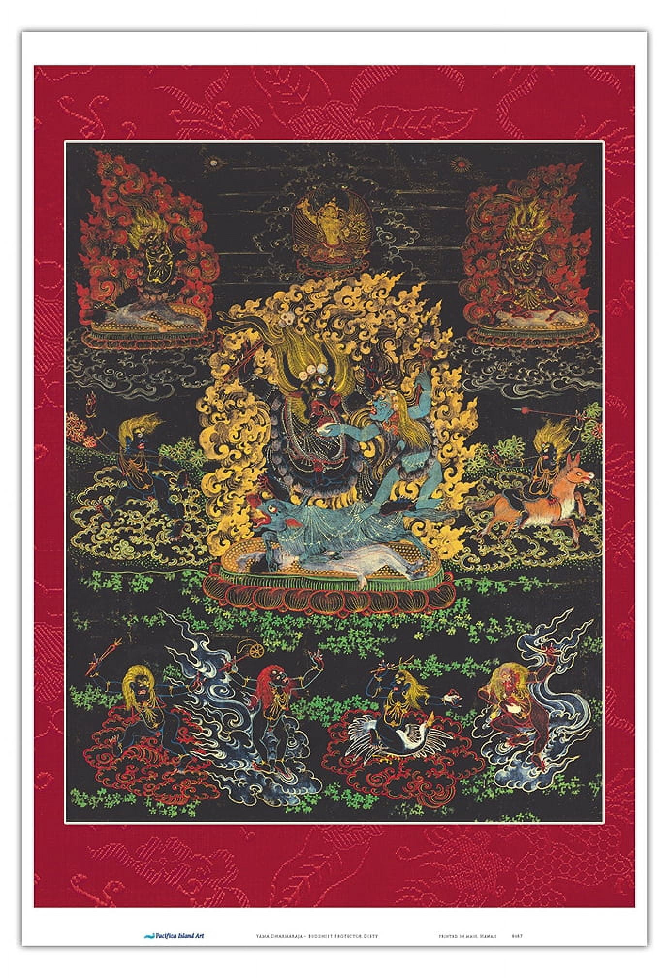 Yama Dharmaraja - Buddhist Protector Deity - Vintage Tibetan Thangka Buddhist Painting c.1800s ...