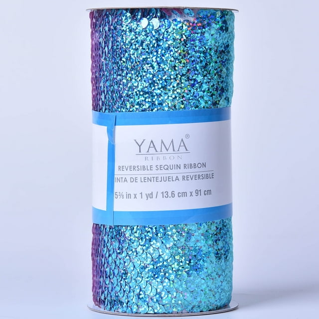 Yama Ribbon, 5-3/8inch Reverse Sequin Ribbon Glitter Blue/Pink, 3 feet ...
