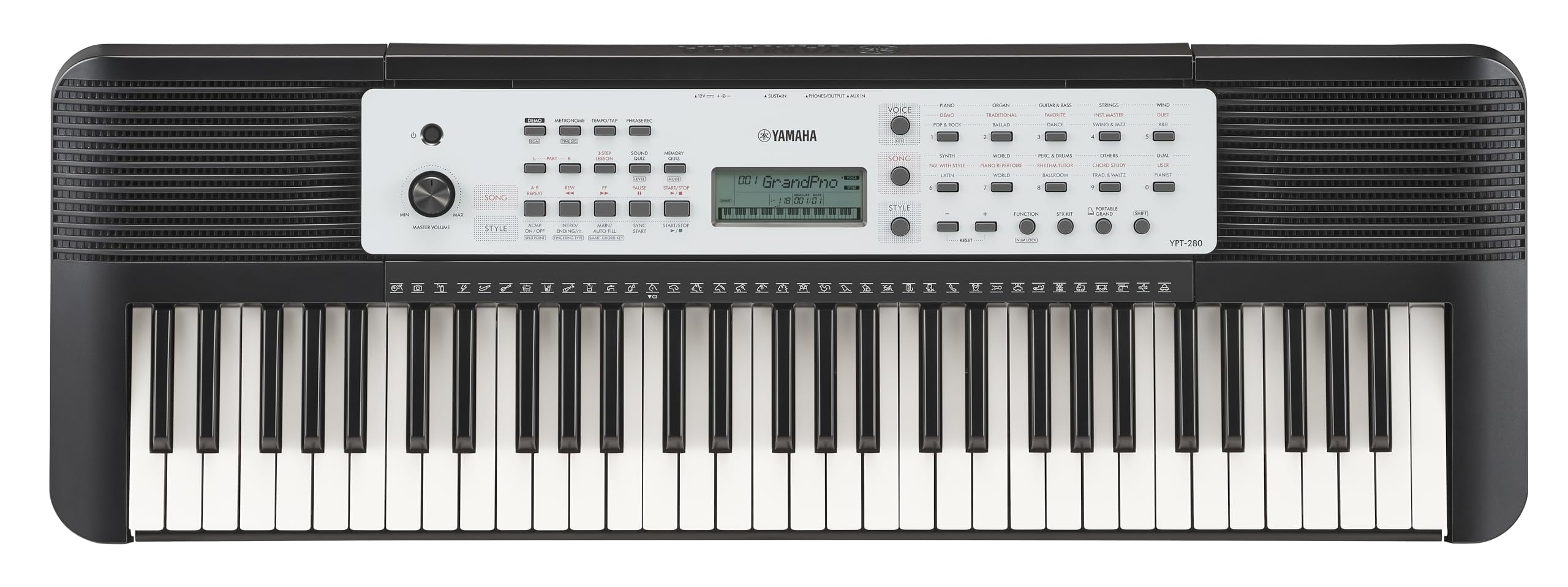 Yamaha YPT-280 Portable Keyboard for Beginners with Music Rest, Power ...