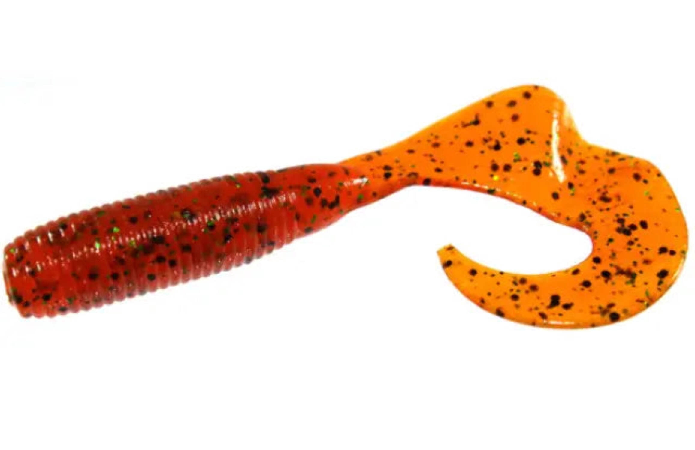 Yamamoto Single Tail Super Grub 5 in Pumpkin w/ Black-Green Flakes ...