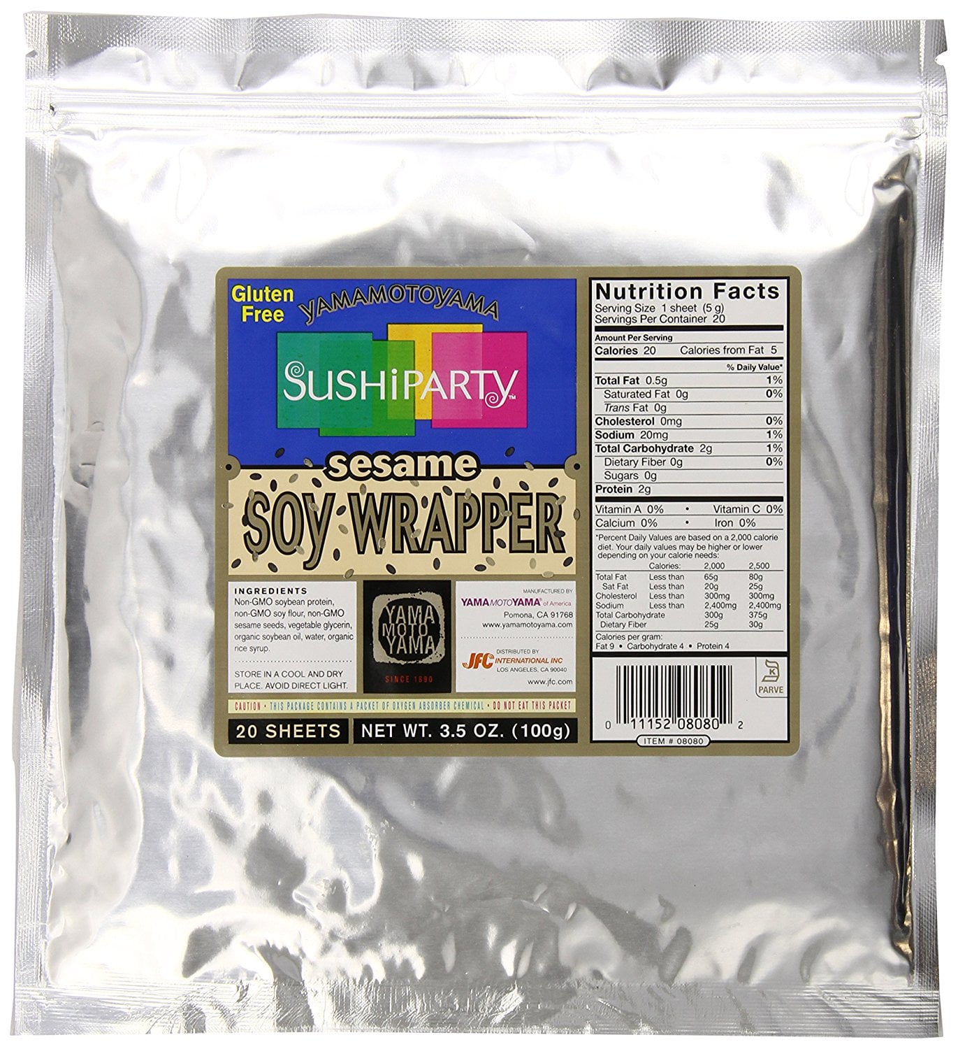 Yamamotoyama Sushi Party Soy Wrappers, Sesame, 20 Sheets, 3.5 Ounce ...