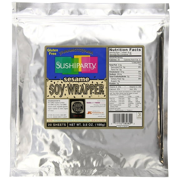 Yamamotoyama Sushi Party Soy Wrappers, Sesame, 20 Sheets, 3.5 Ounce ...