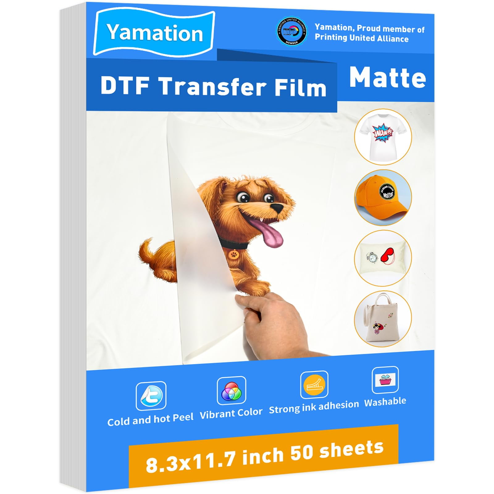 Yamation DTF Transfer Film: VTF5 A4 (8.3" x 11.7") 50 Sheets Premium Double-Sided Matte Finish ...