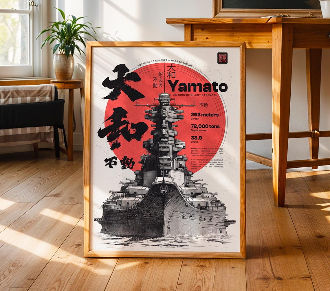 Yamato Japanese Print, Wall Art With Bold Calligraphy And Red Circle As ...