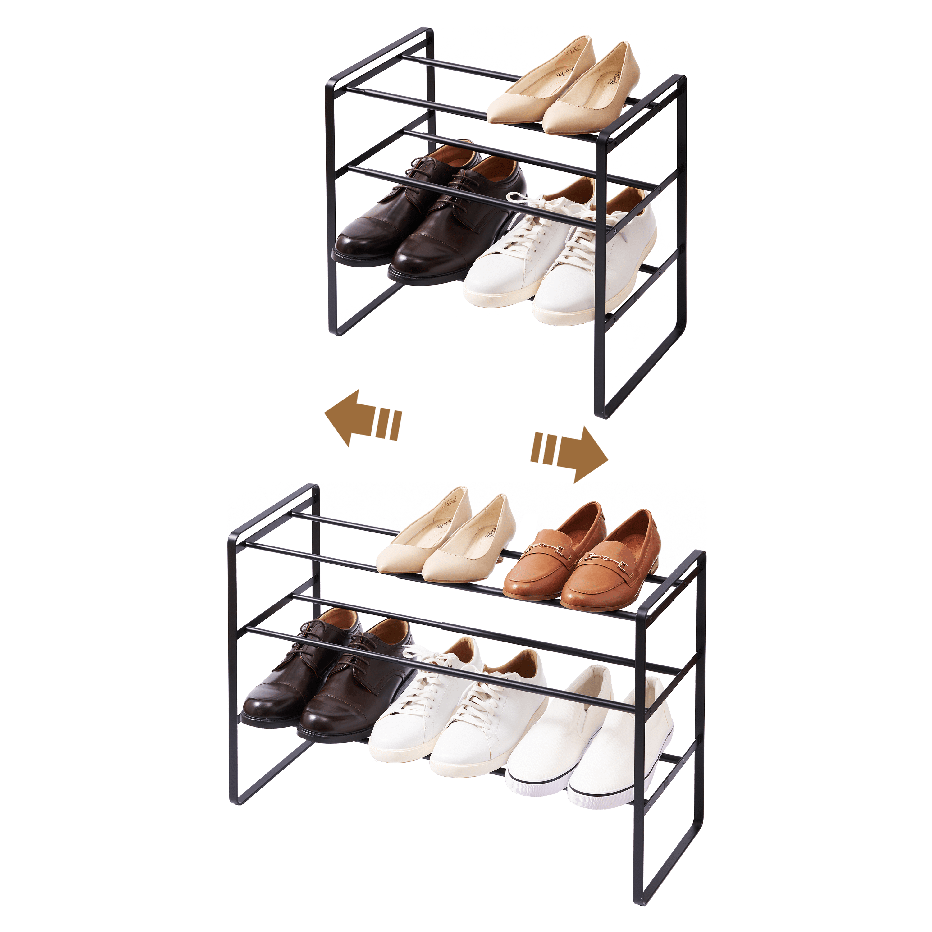 Yamazaki Home 3-Tier Expandable Shoe Rack, Black, Steel, Expandable ...