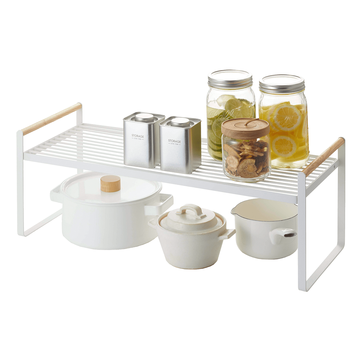 Yamazaki Home Countertop Wire Shelf, White, Steel + Wood, Supports 11 ...