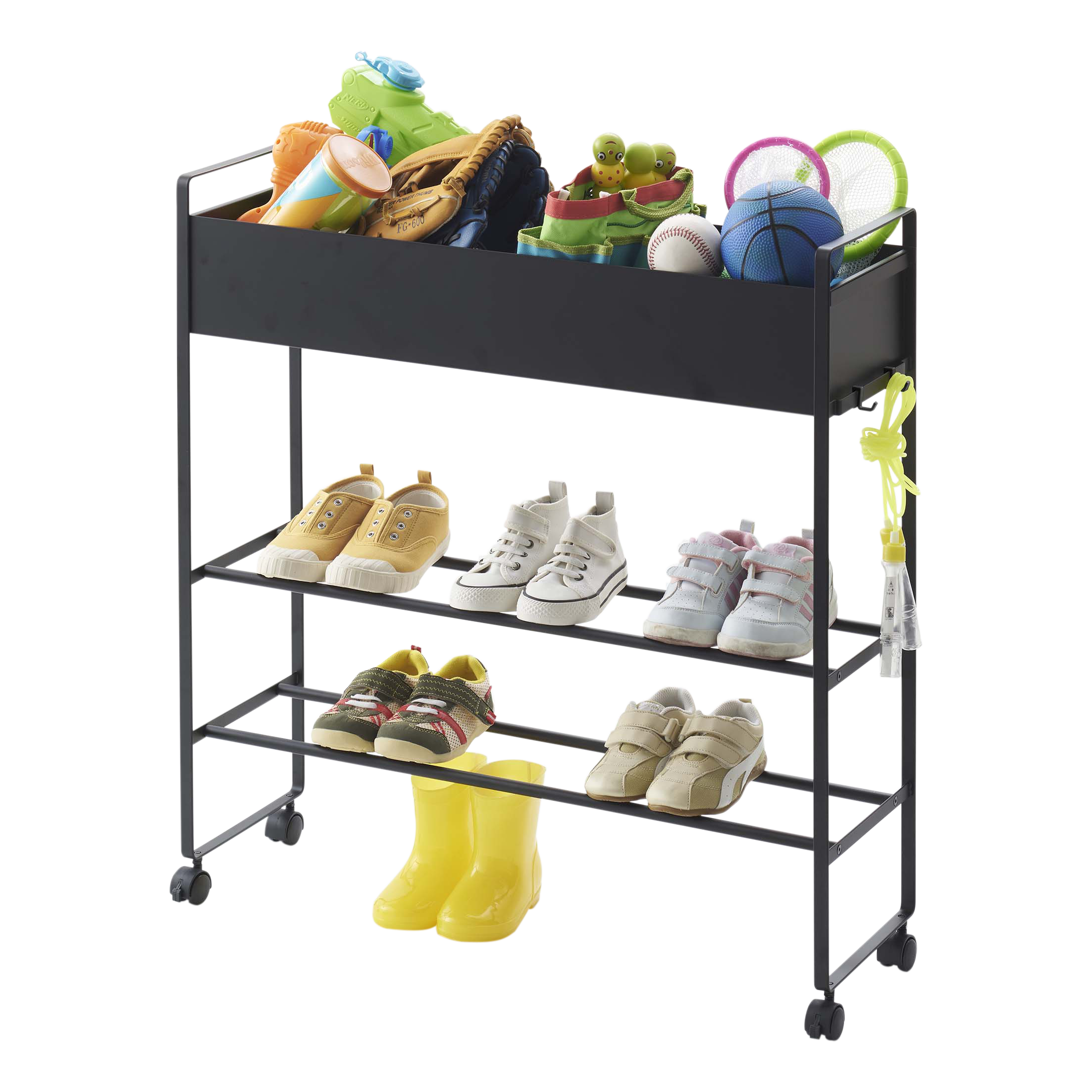 Yamazaki Home Entryway Storage Cart, Black, Steel, Holds 6 pairs of ...