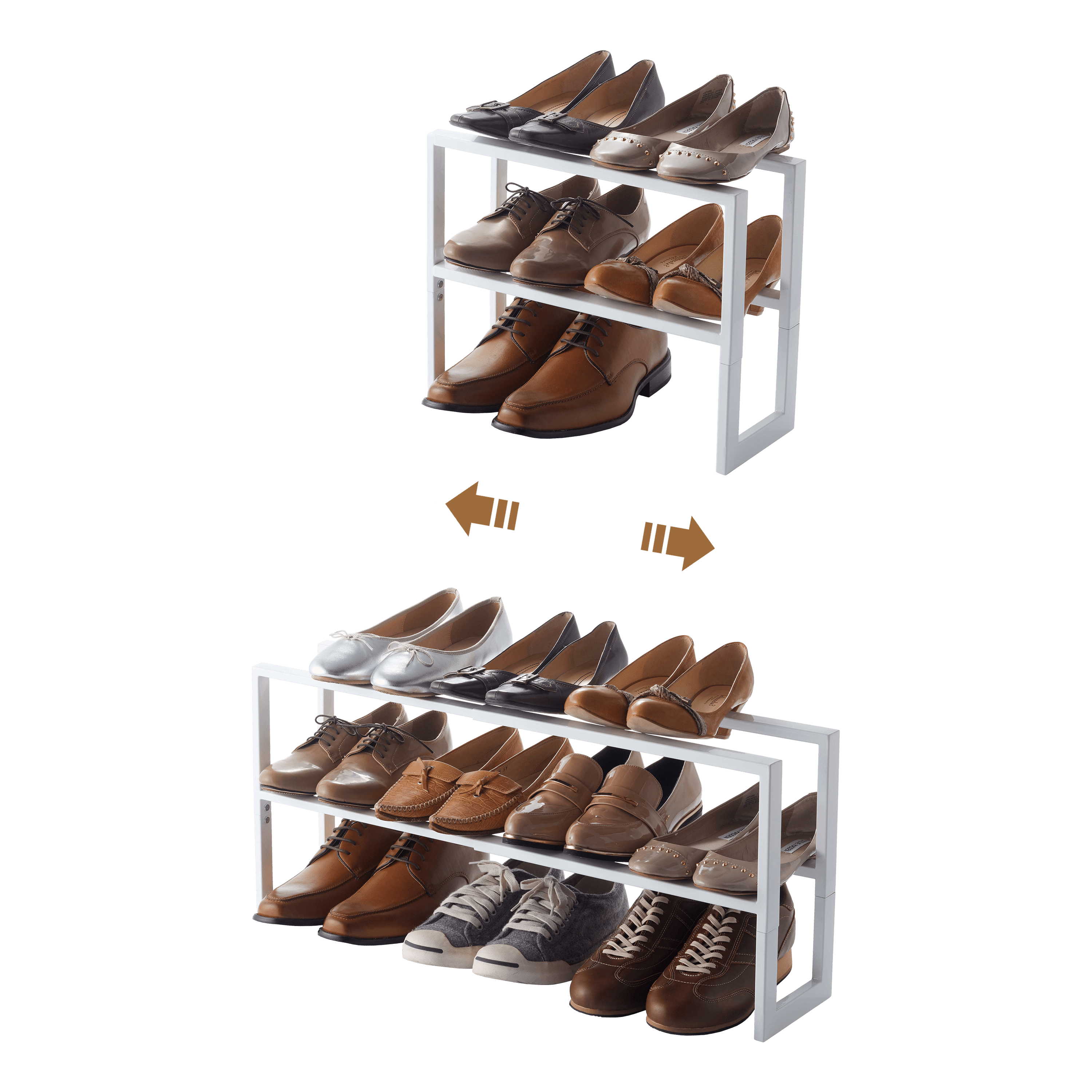 Yamazaki Home Expandable Shoe Rack - Two Sizes, White, Steel, Double ...