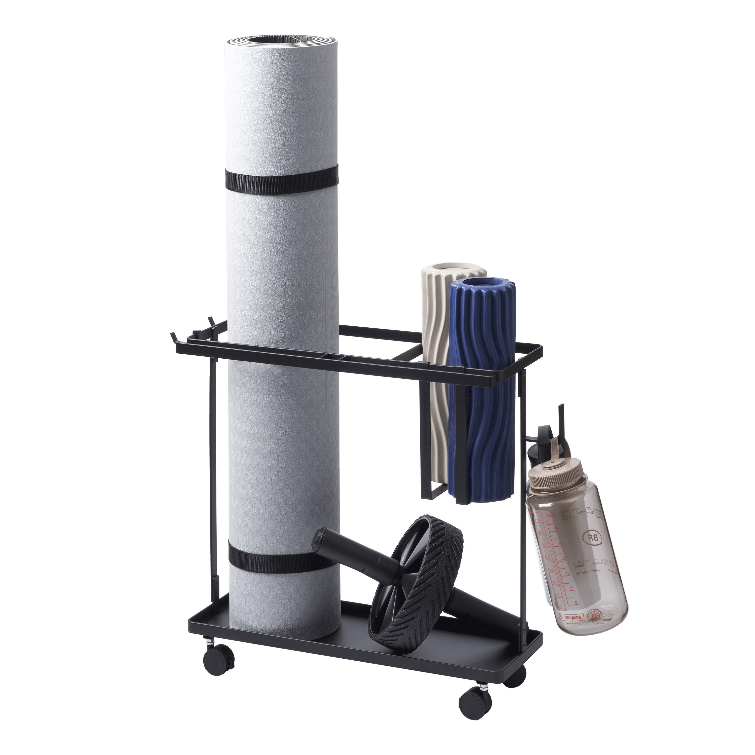 Yamazaki Home Fitness Equipment Storage Cart, Black, Steel, Supports 16 ...