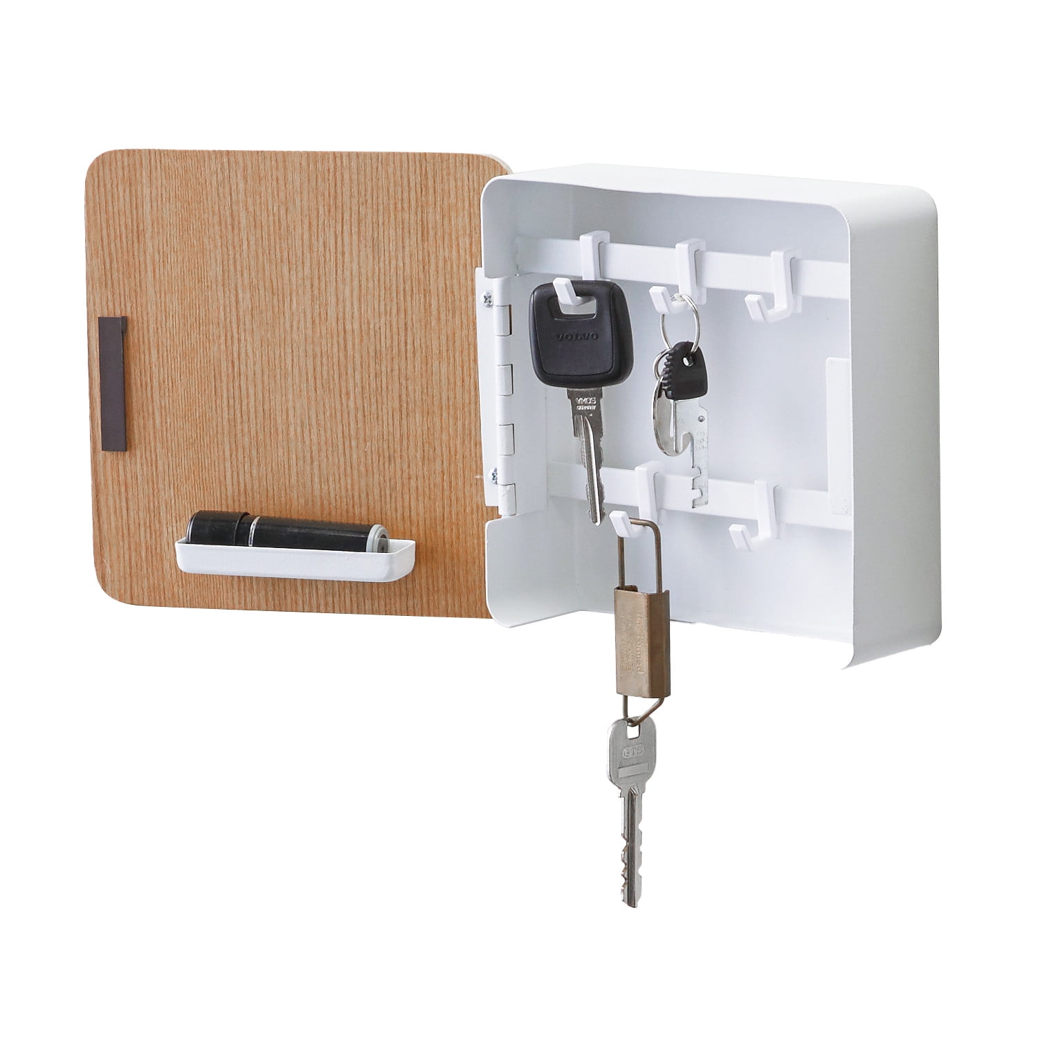 Yamazaki Home Rin Square Magnetic Key Cabinet - Wood Accented Keychain ...