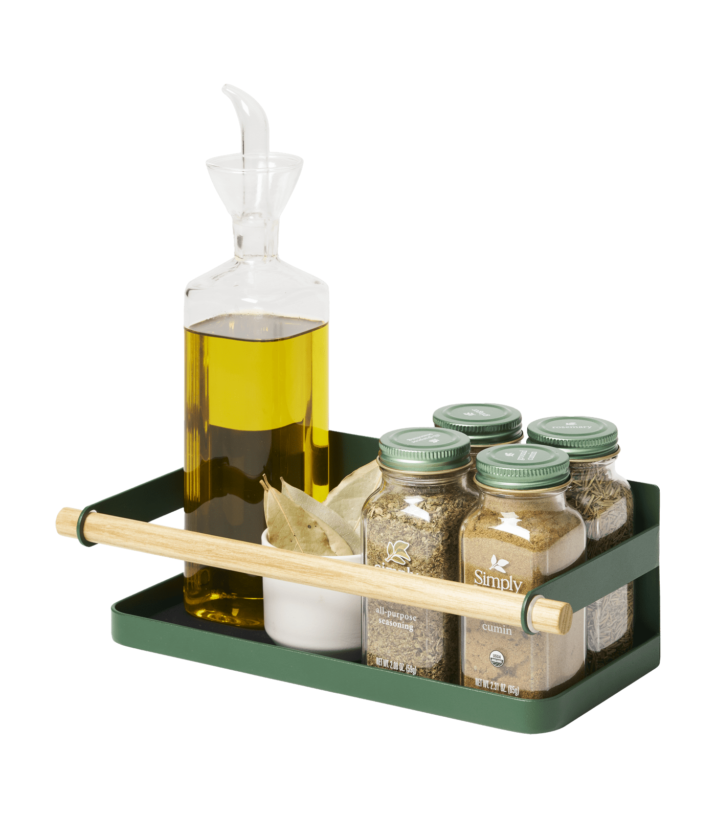 Yamazaki Home Magnetic Storage Caddy, Forest Green, Steel + Wood ...