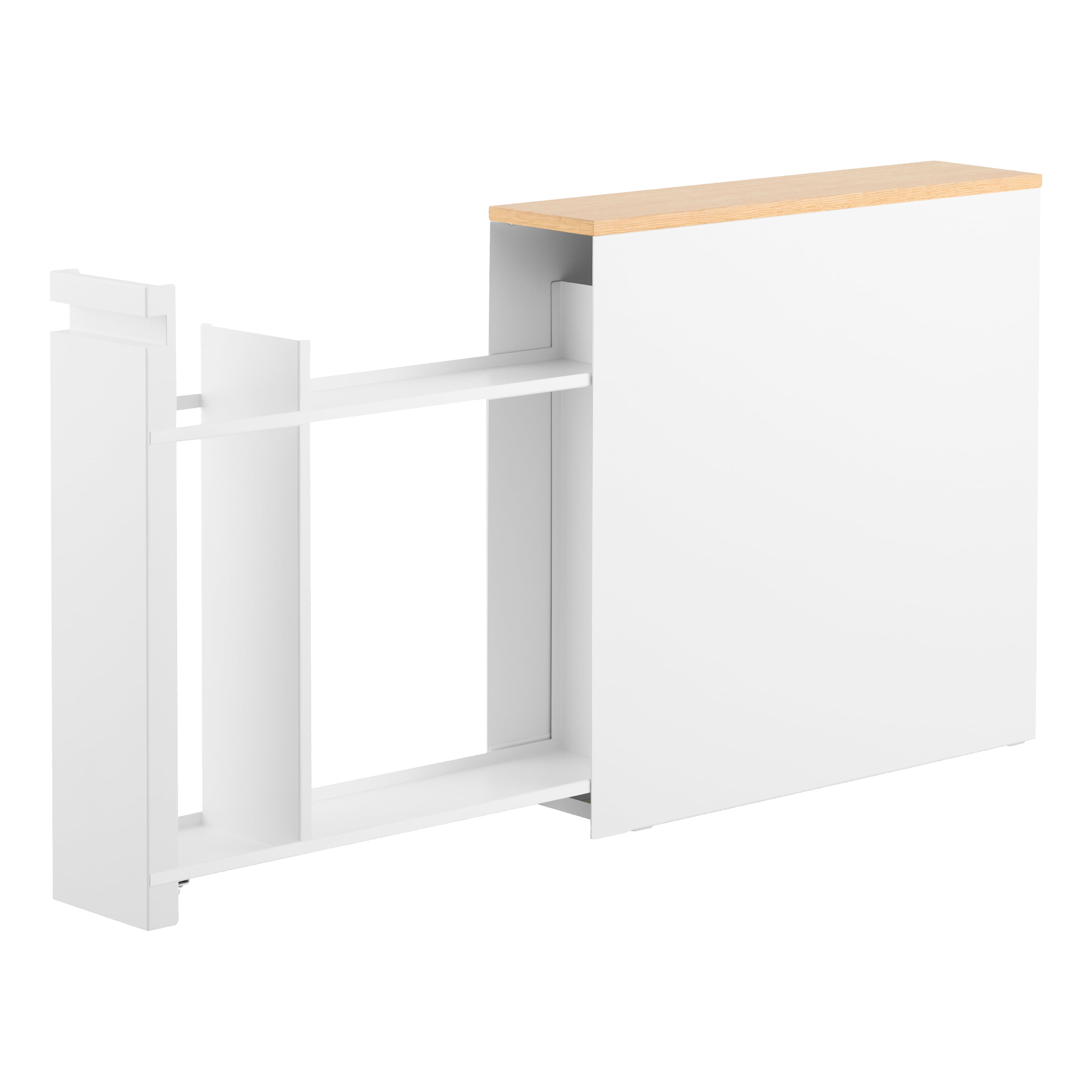 Yamazaki Home Pull-Out Bathroom Storage Cabinet, White, Steel + Wood ...